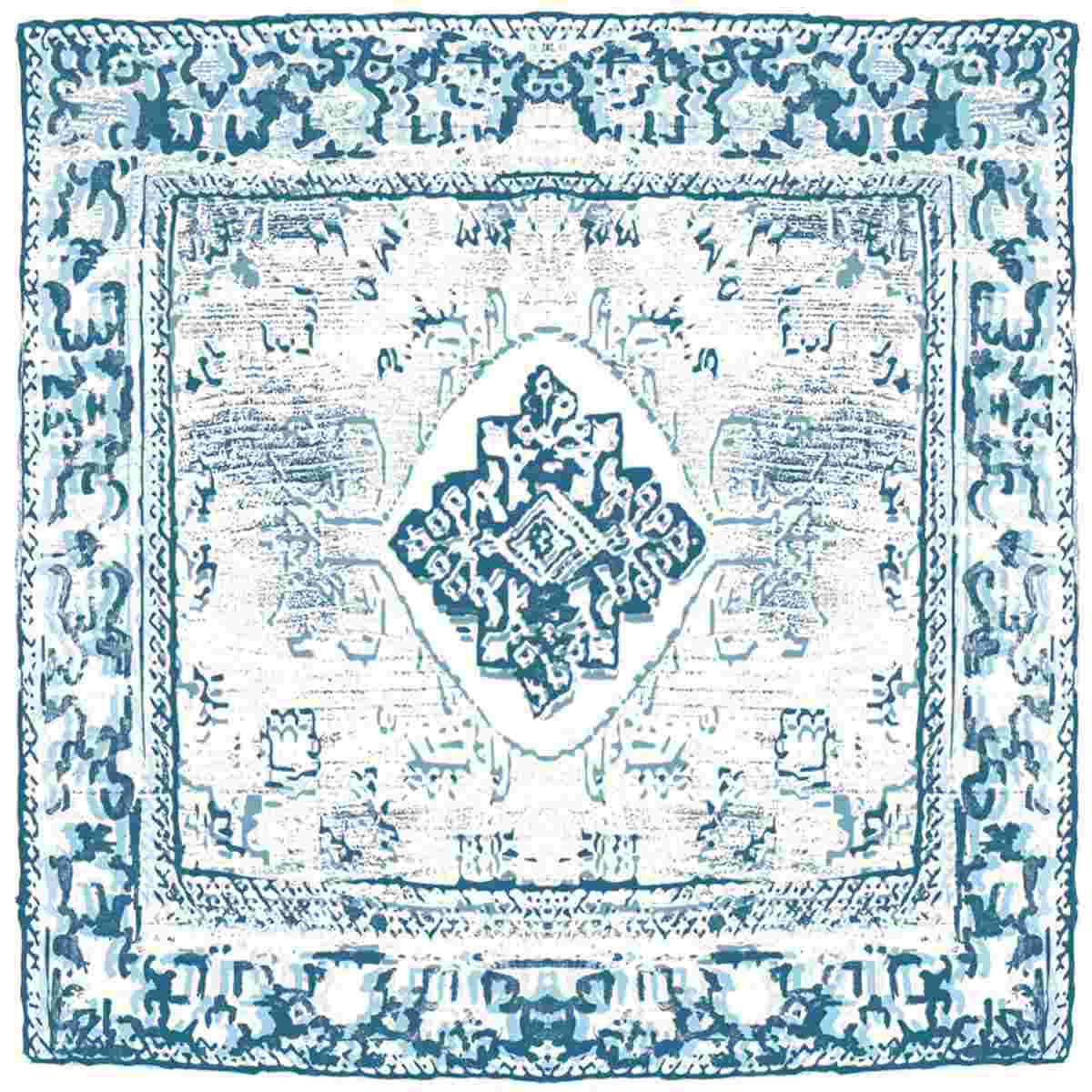 Bungalow Rose Vintage Style Rug Pattern in Blue and White - Wrapped ...