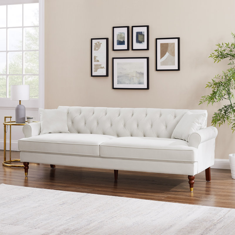 House of Hampton® 86" Rolled Arm Velvet Tufted Sofa, 3-Seat Sofa Couch ...