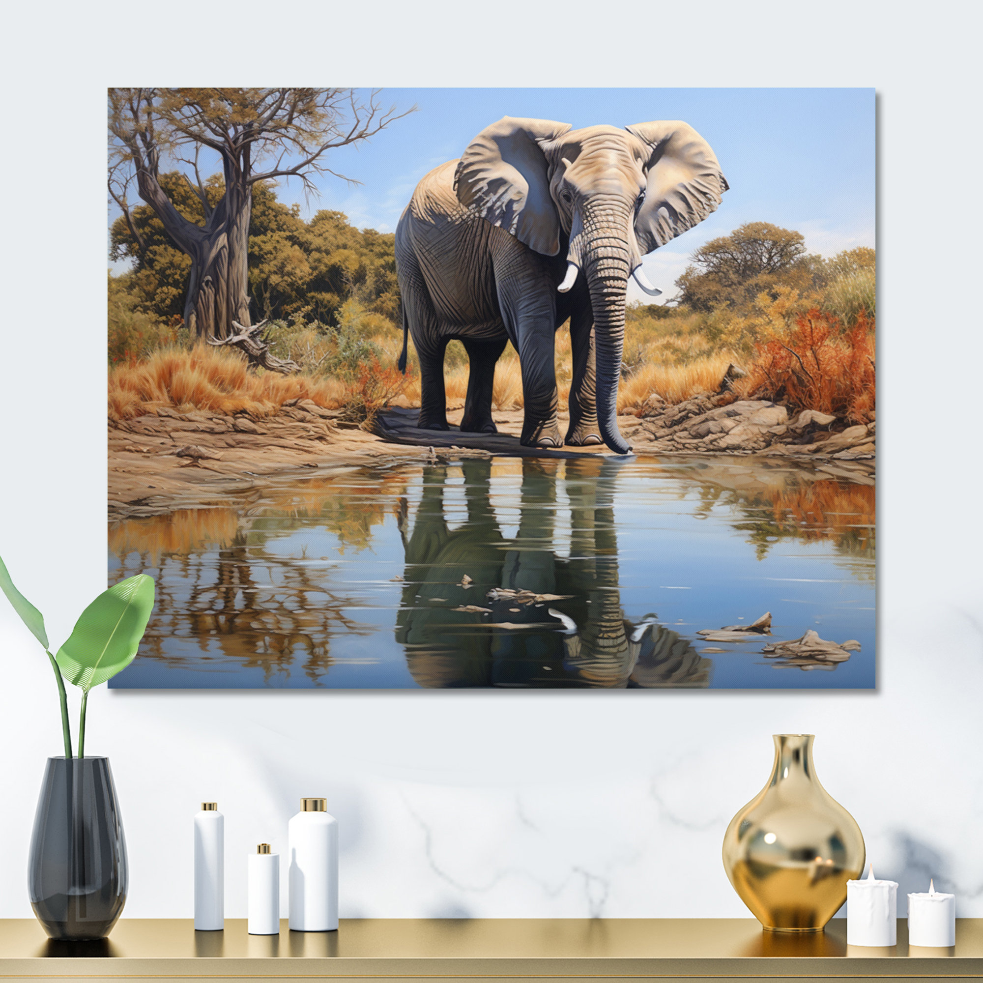Bungalow Rose Elephant Reflection - Animals Metal Wall Art | Wayfair