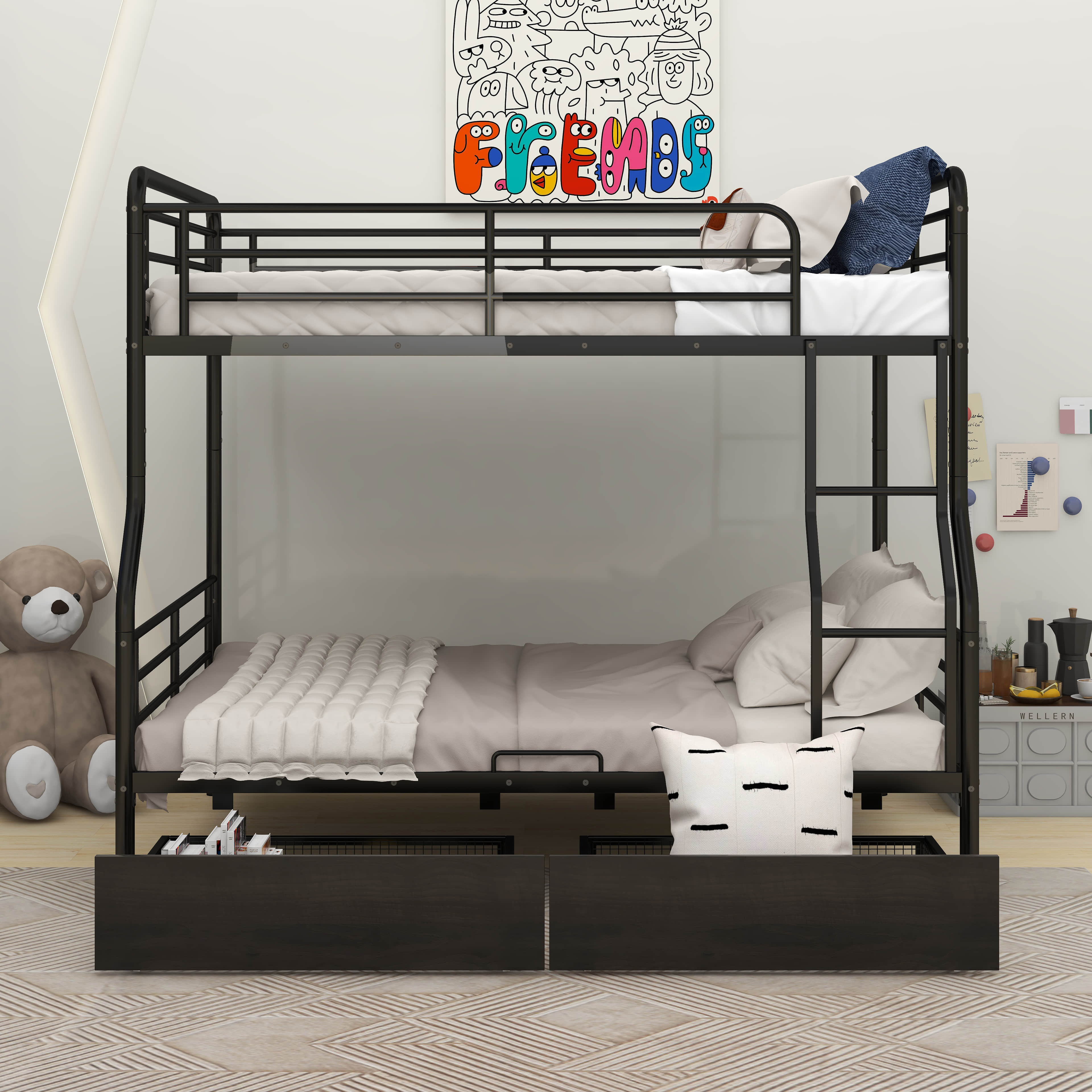 Mason & Marbles Adali Full XL Over Queen Metal Bunk Bed with 2 Drawers ...