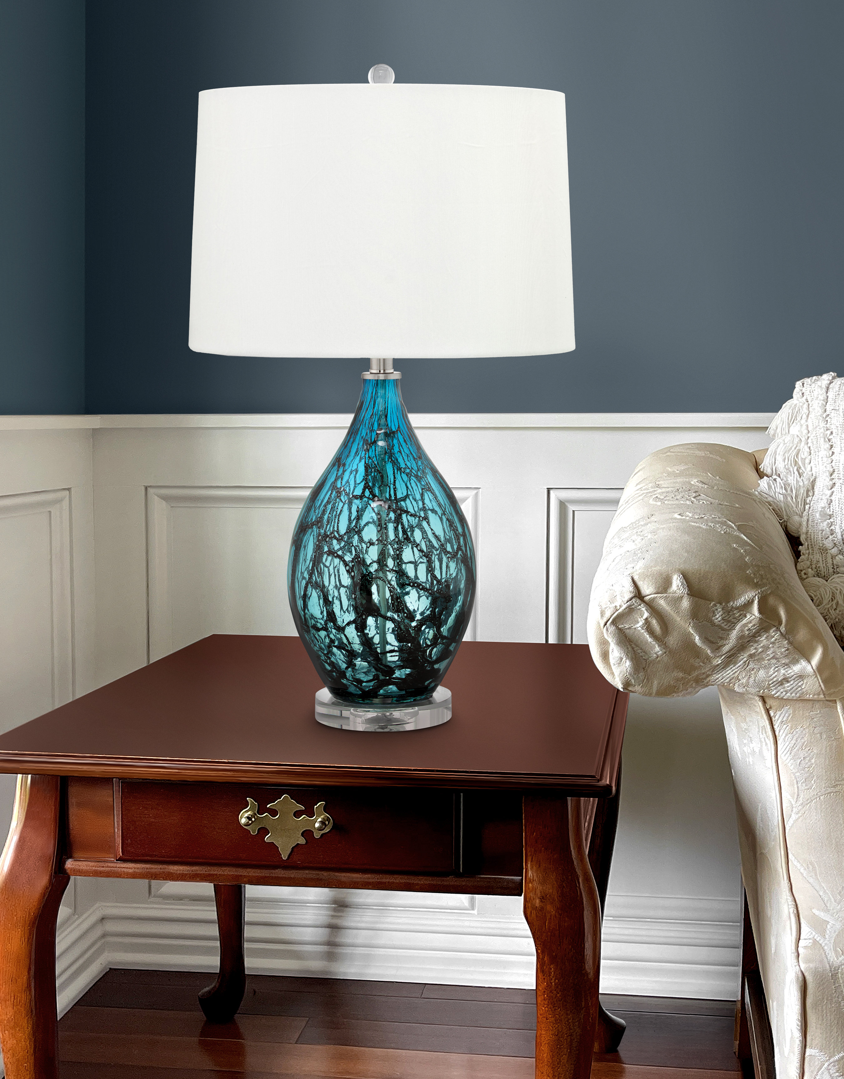 Medallion Lighting Sassari 28" Teal and Black Fused Glass Table Lamp ...