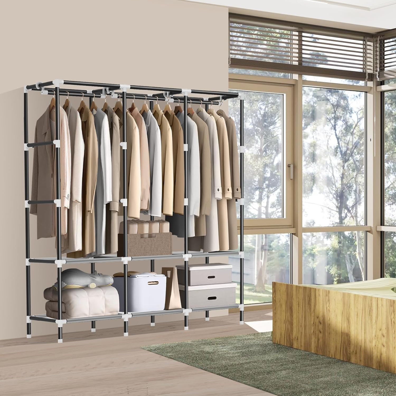 Rebrilliant Wardrobe Closet,Portable Closet for Bedroom Steel Pipe ...