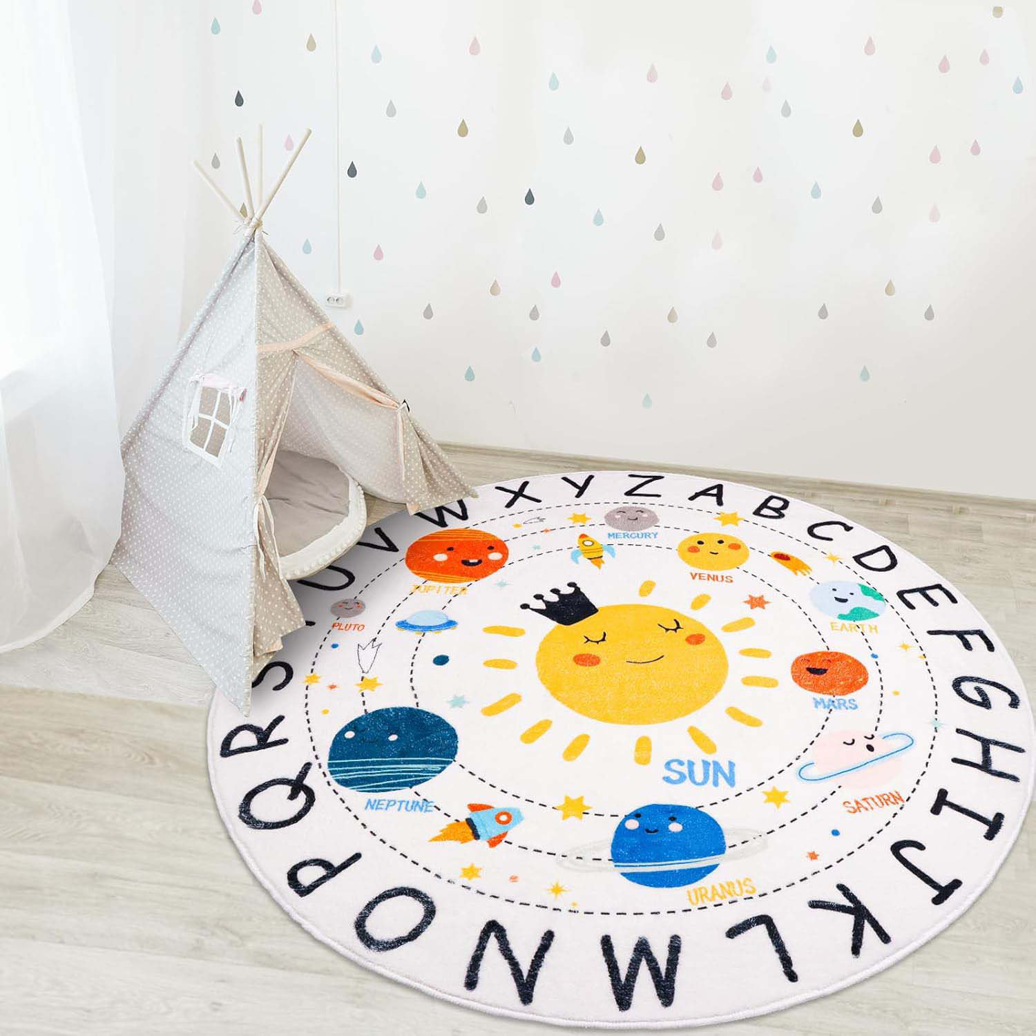 Dakota Fields ABC Kids Rug,5.2 Ft Washable Nursery Rug,Soft Plush ...