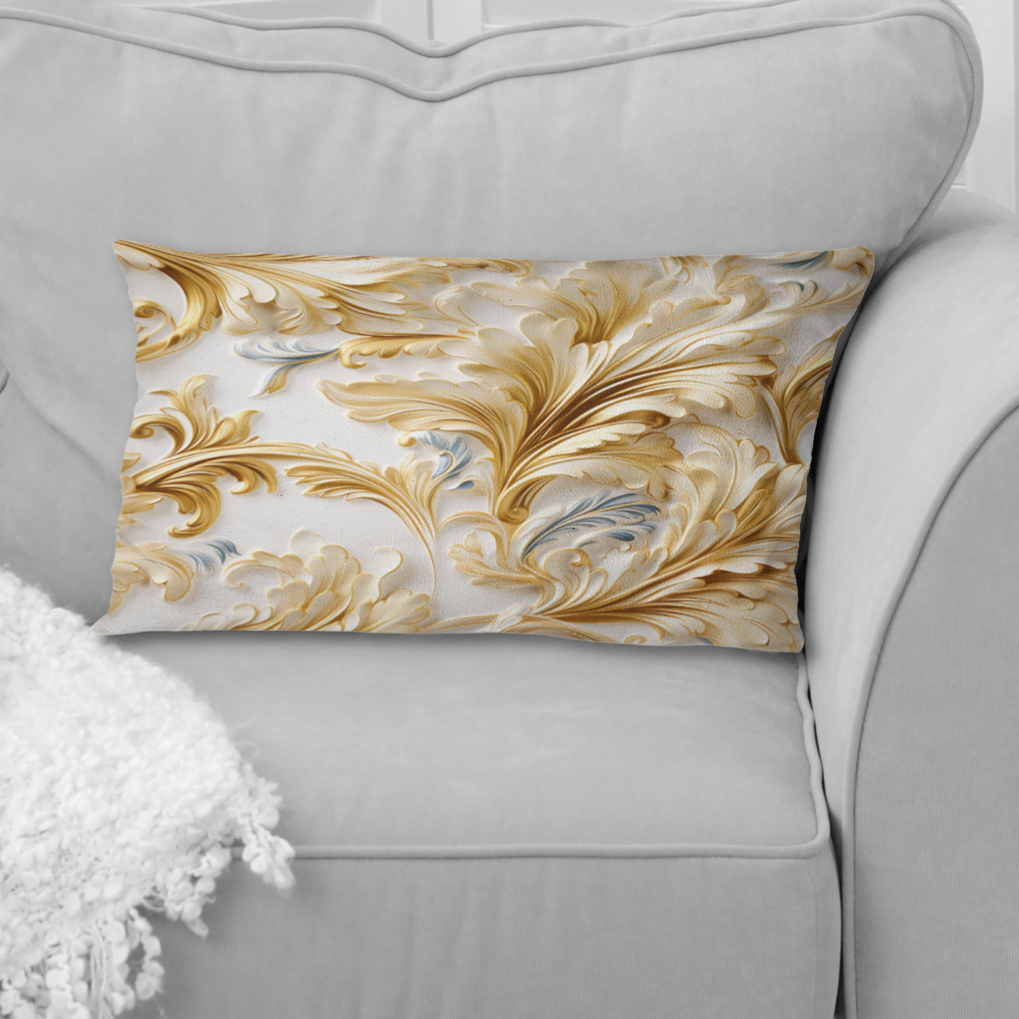 Design Art Gold And White Gilded Damask Reverie - Damask Printed Throw ...