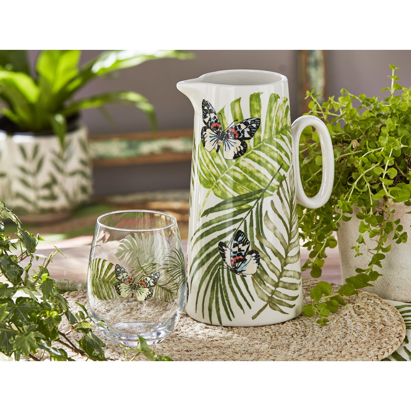 The Holiday Aisle® Palm + Butterfly Pitcher | Wayfair