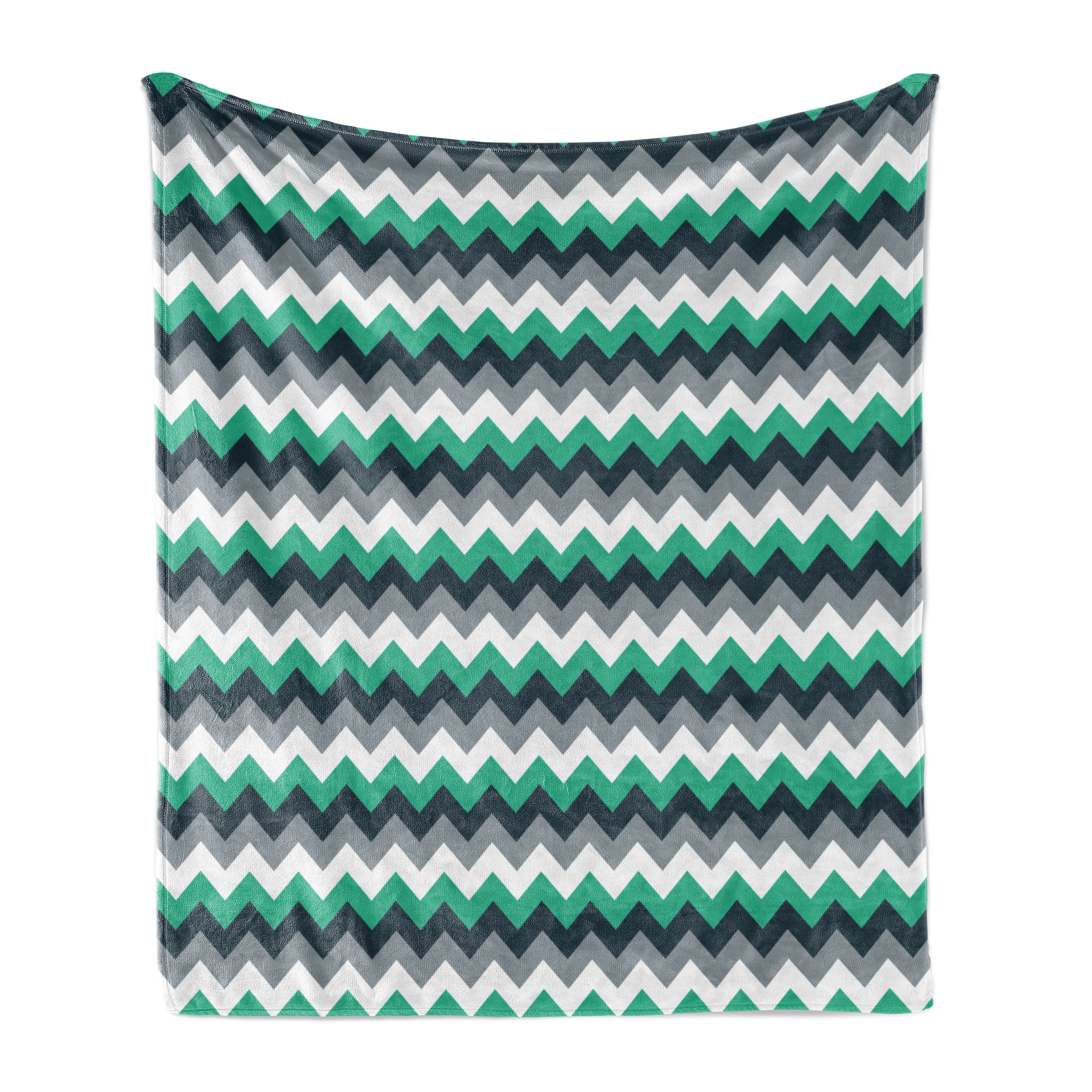 Ambesonne Chevron Fleece Throw Blanket Symmetric Arrows Stripe Jade Green Grey White | Wayfair