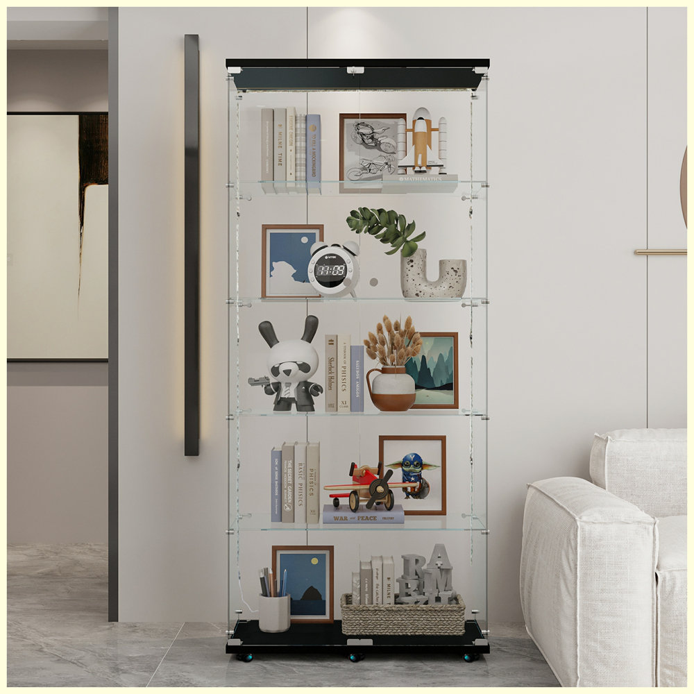 Wrought Studio™ Modern Tempered glass display cabinet with Bluetooth ...