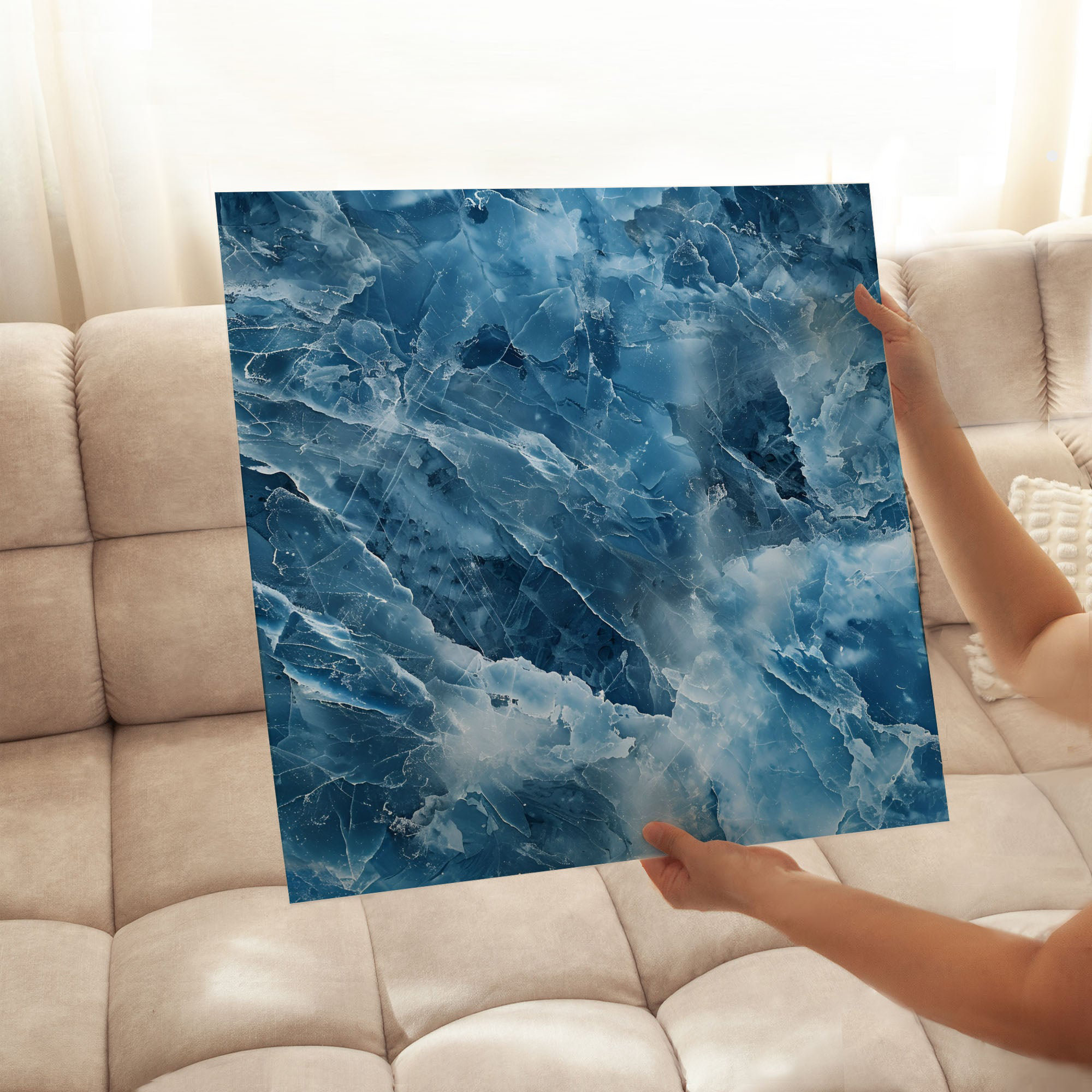 Wrought Studio™ Abstract Blue Marble Crystal Geode IX Modern Unframed Art Print | Wayfair