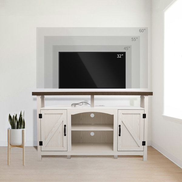 Gracie Oaks Nasho Farmhouse Corner TV Stand with USB Ports and Outlet ...