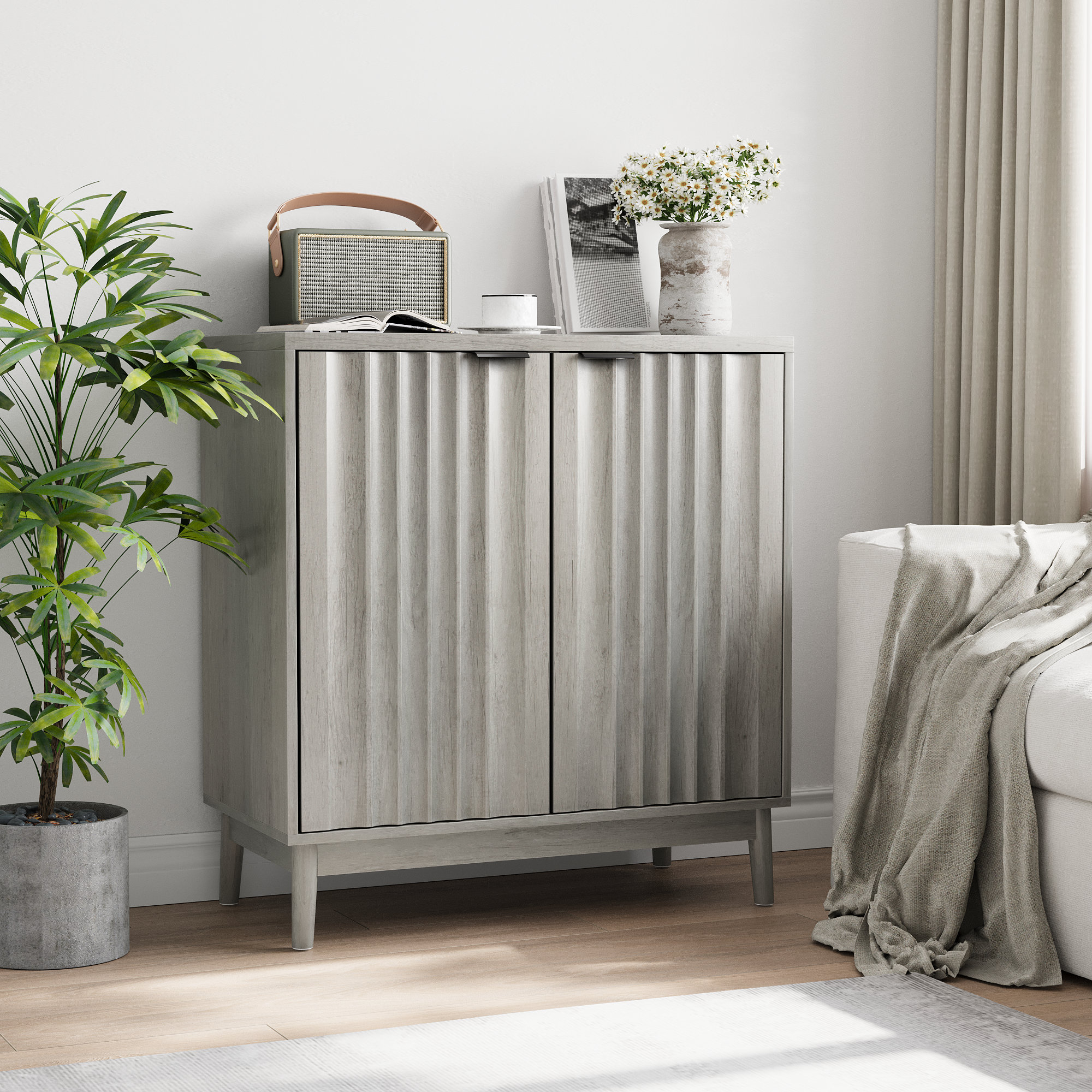 Ebern Designs Freestanding Buffet Sideboard with Fluted Doors – Stylish ...