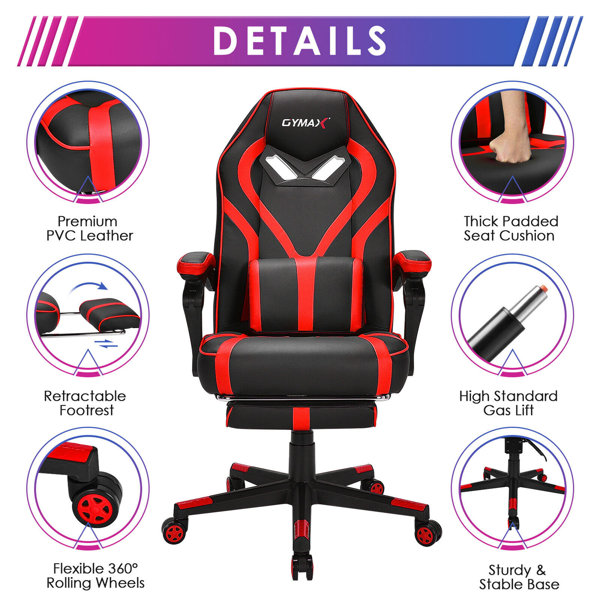 Gymax Adjustable Reclining Ergonomic Faux Leather Swiveling PC & Racing ...