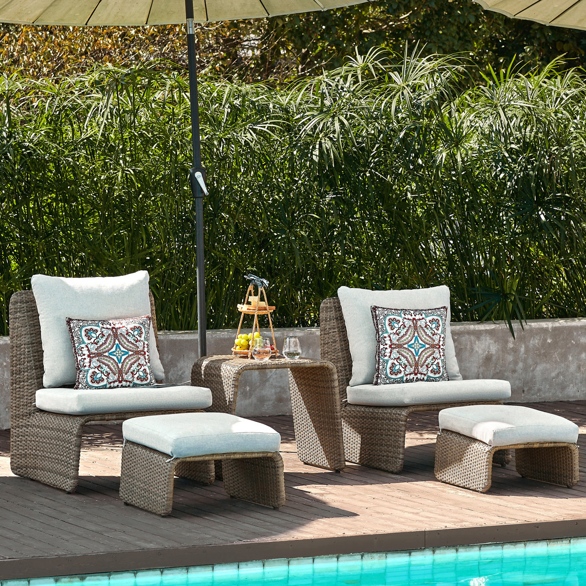 Wrought Studio™ 5 Pieces Wicker Outdoor Sofa Chair with Ottoman ...