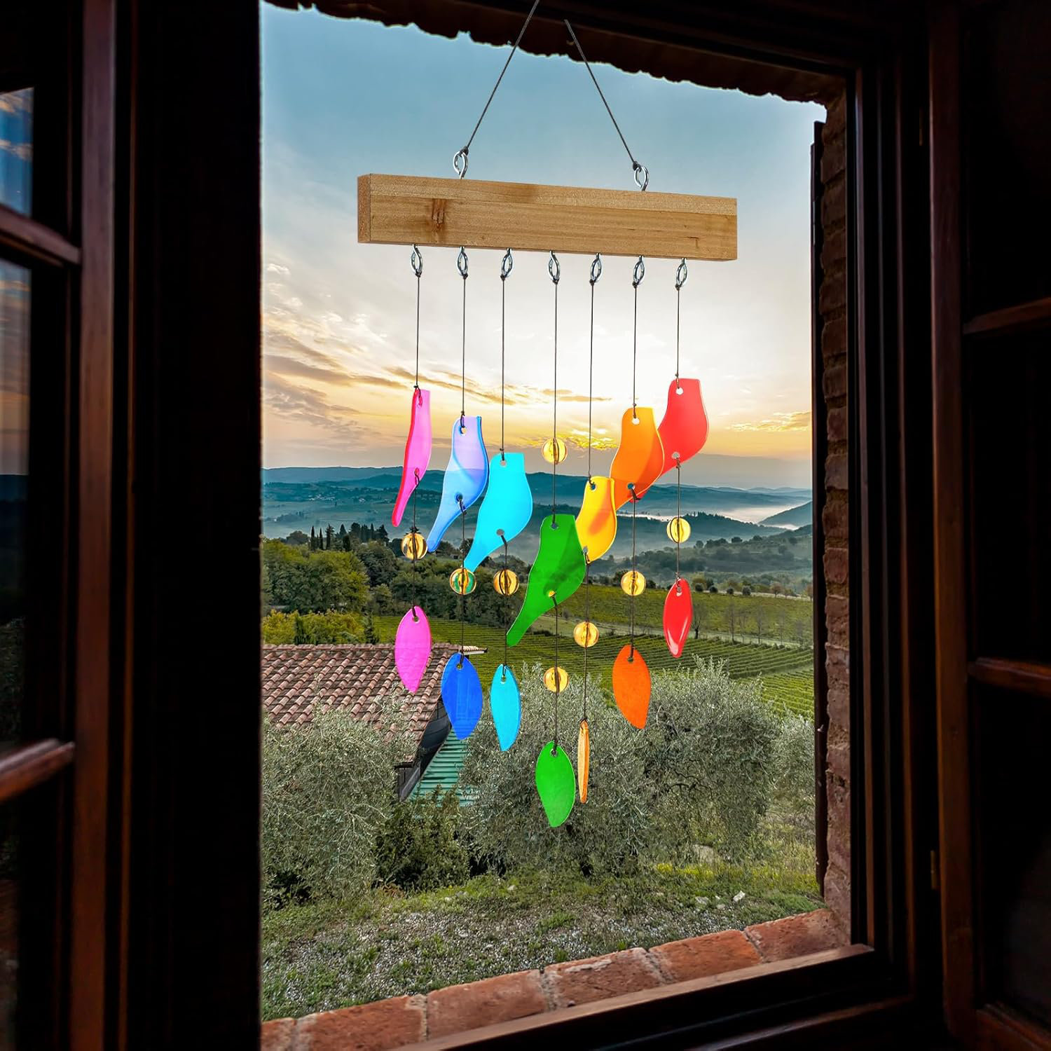 Red Barrel Studio Handcrafted Glass Bird Wind Chimes For Garden, Patio ...