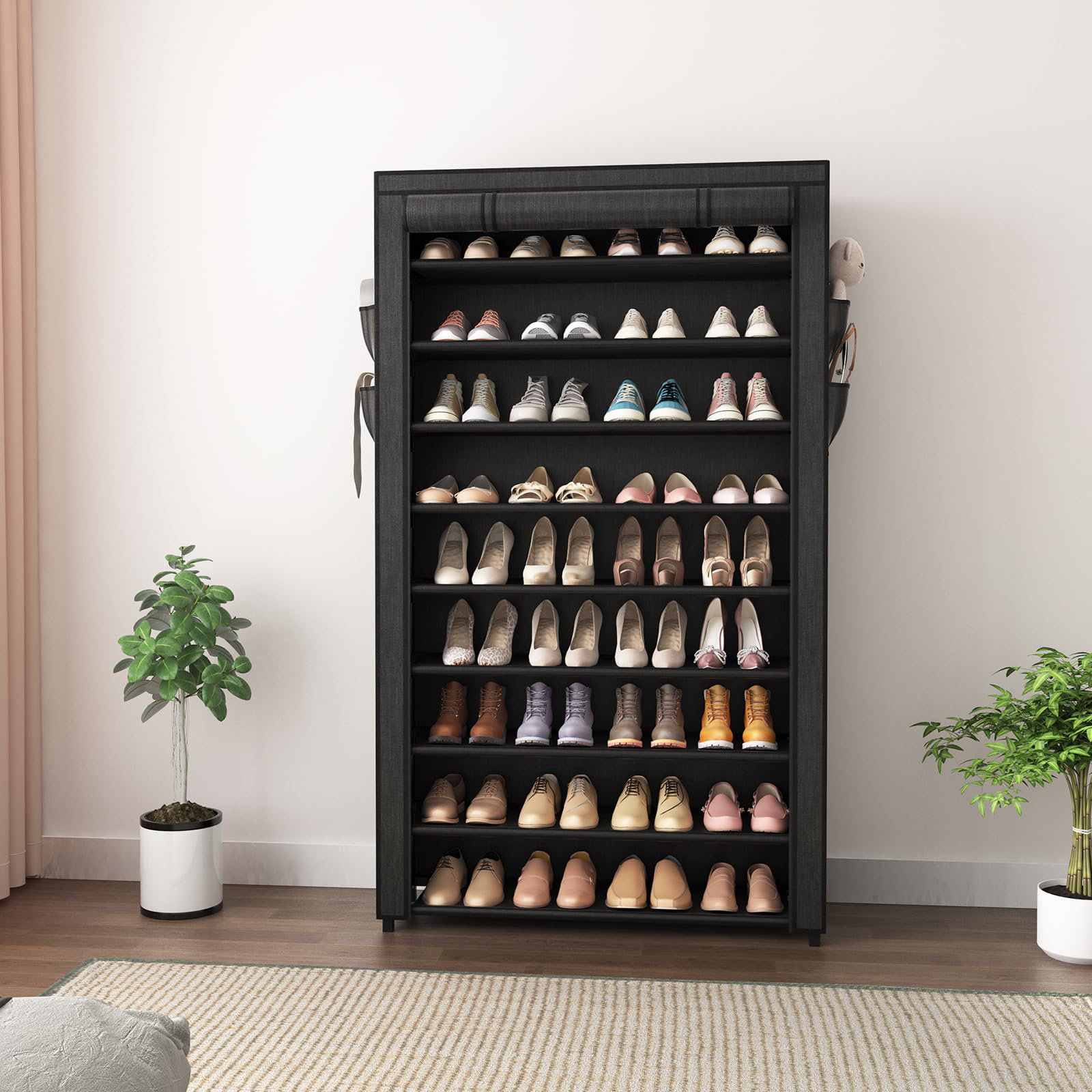 Rebrilliant Shoe Rack With Covers - 10 Tiers Tall Shoe Rack Organizer ...