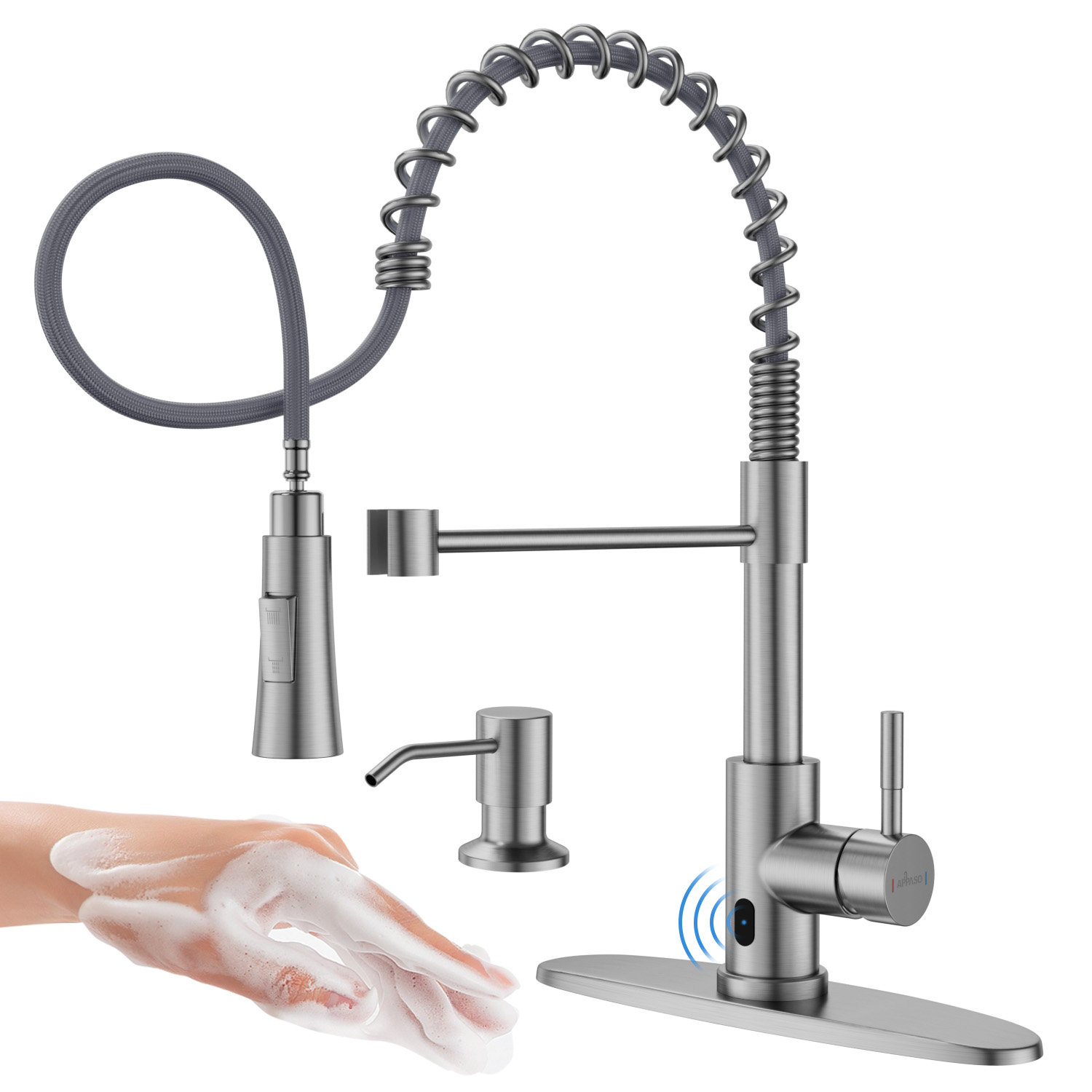 APPASO Stainless Steel Single Handle Pull Down Touchless Kitchen Faucet ...