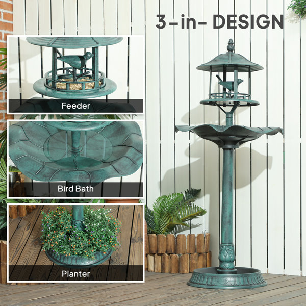 Winston Porter 3-in-1 Garden Bird Bath Bowl Pedestal with Bird Feeder ...
