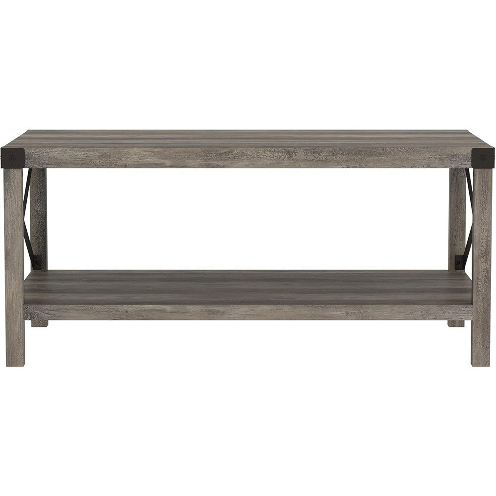 Gracie Oaks Modern Farmhouse Metal X Coffee Table, 40 Inch, Grey Wash ...