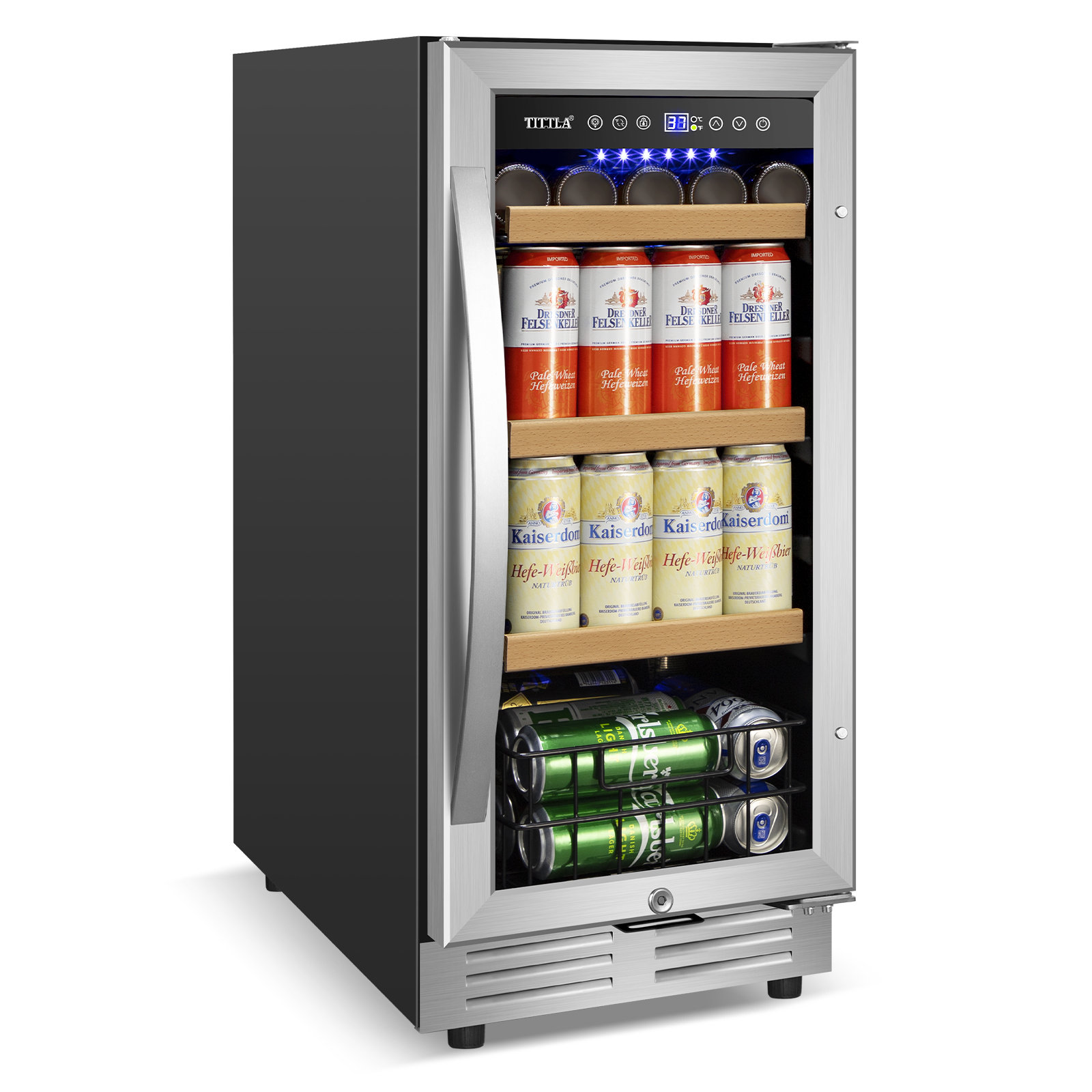 Tittla 15" Beverage Refrigerator 130 Can Built-in Beer Cooler with Two ...