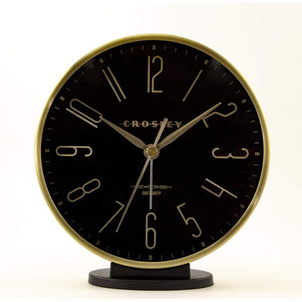 Crosley Analog Metal Quartz Tabletop Clock with Alarm in Black/Gold ...
