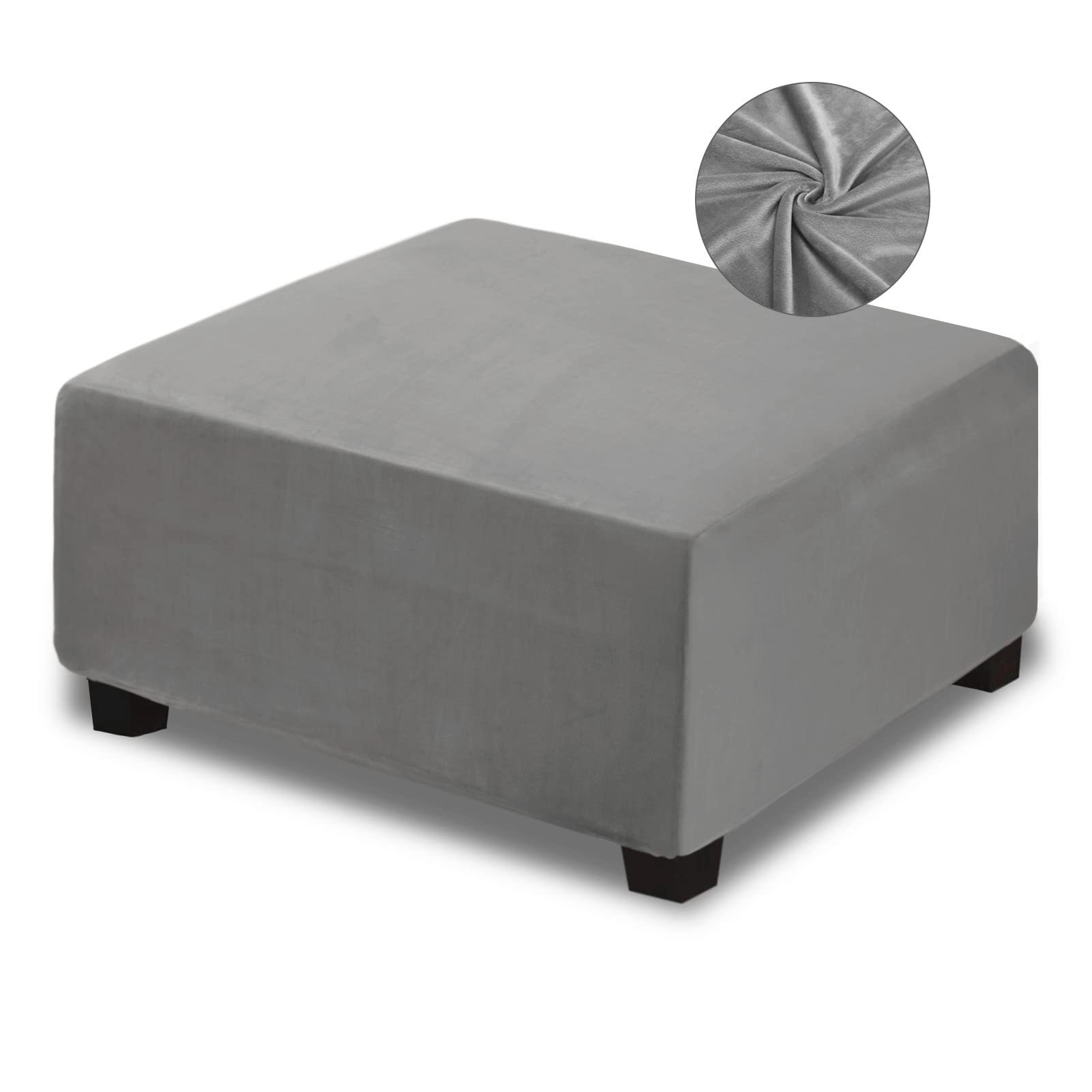 Mercer41 Velvet Ottoman Cover Square Storage Ottoman Slipcover Thick ...