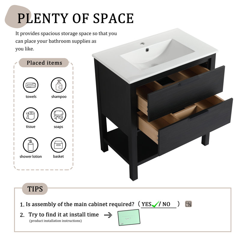 Latitude Run® Nazier 30.47'' Single Bathroom Vanity with Ceramic Top ...