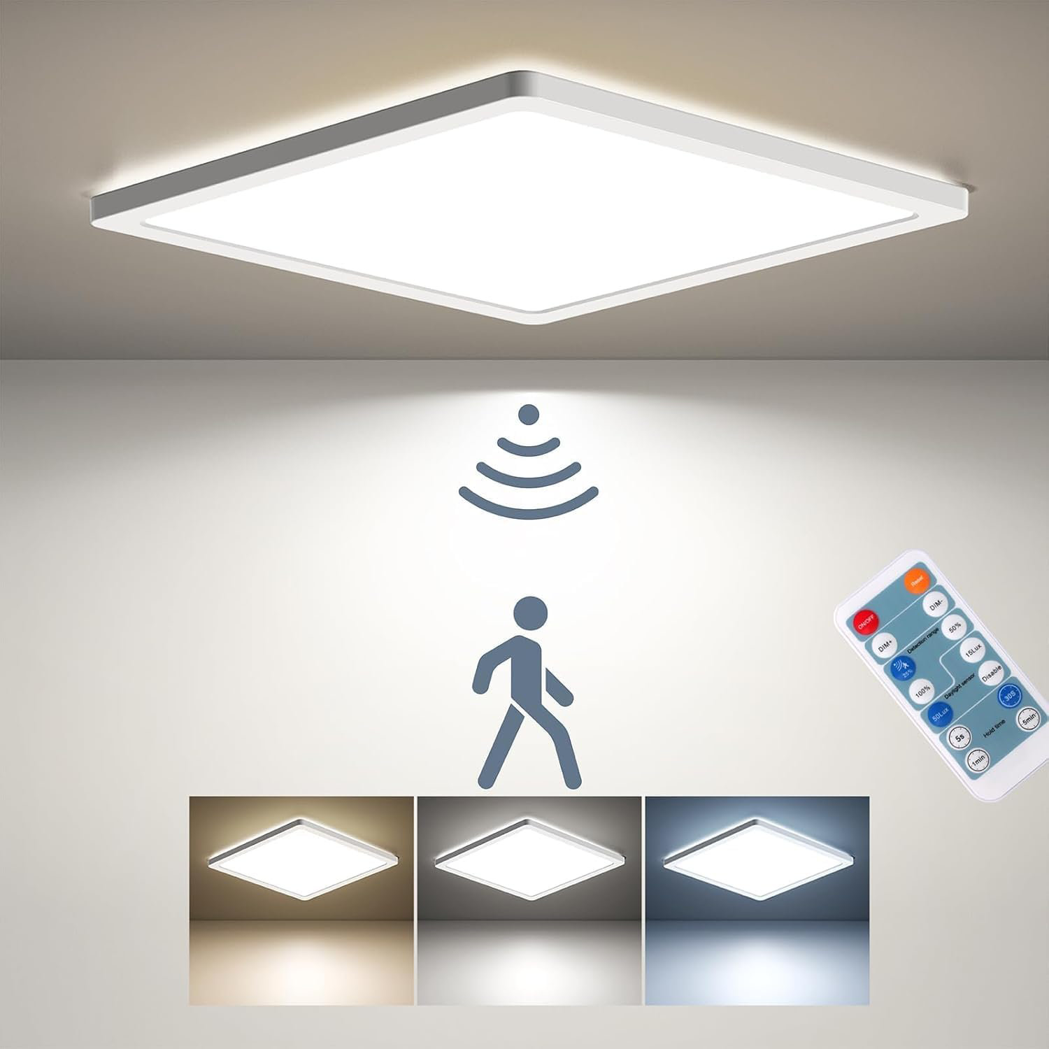 MABOSY Dimmable Motion Sensor LED Ceiling Light With Remote Control 12 ...