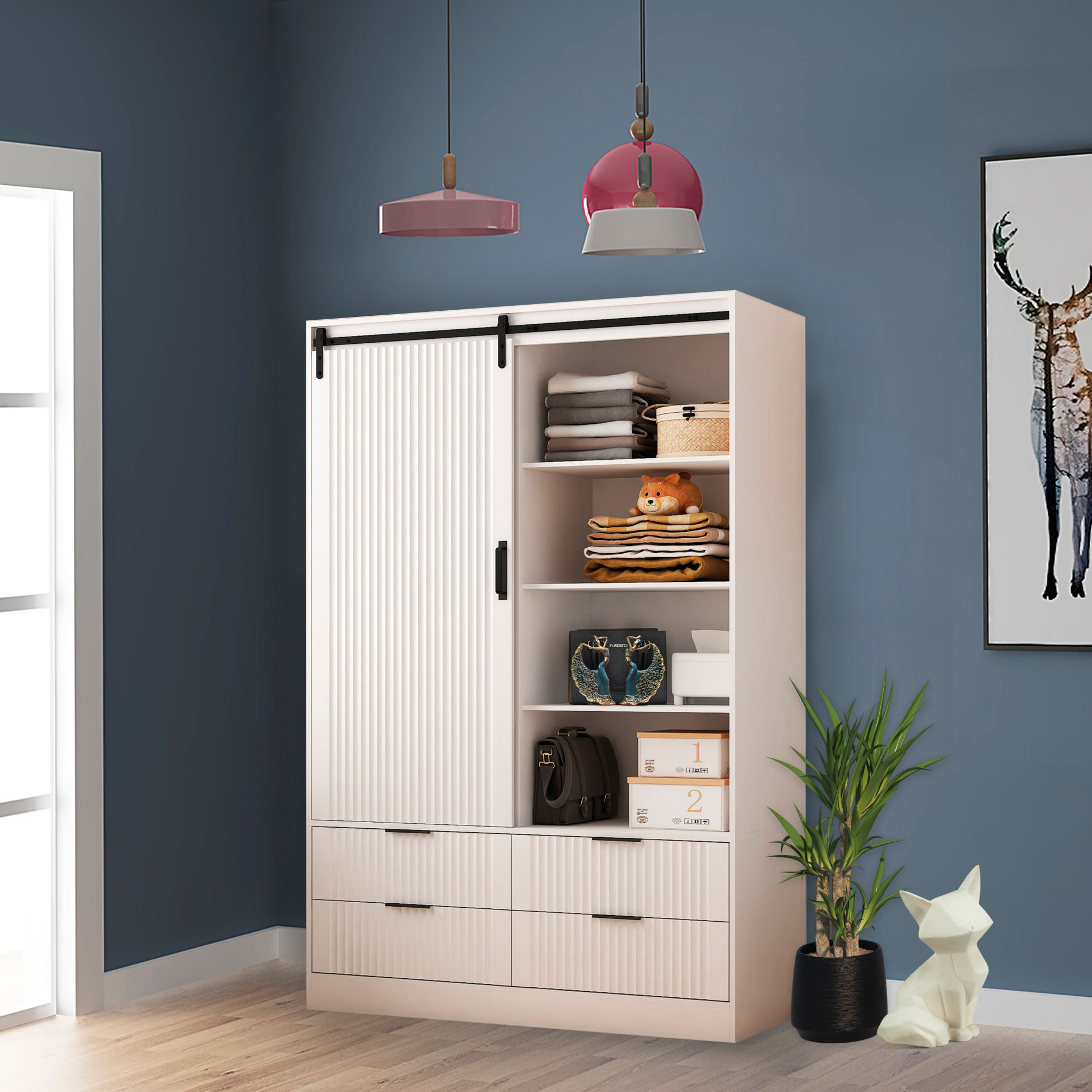 Gracie Oaks 71"H Wardrobe Closet, With Hanging Rod, Cabinet With ...