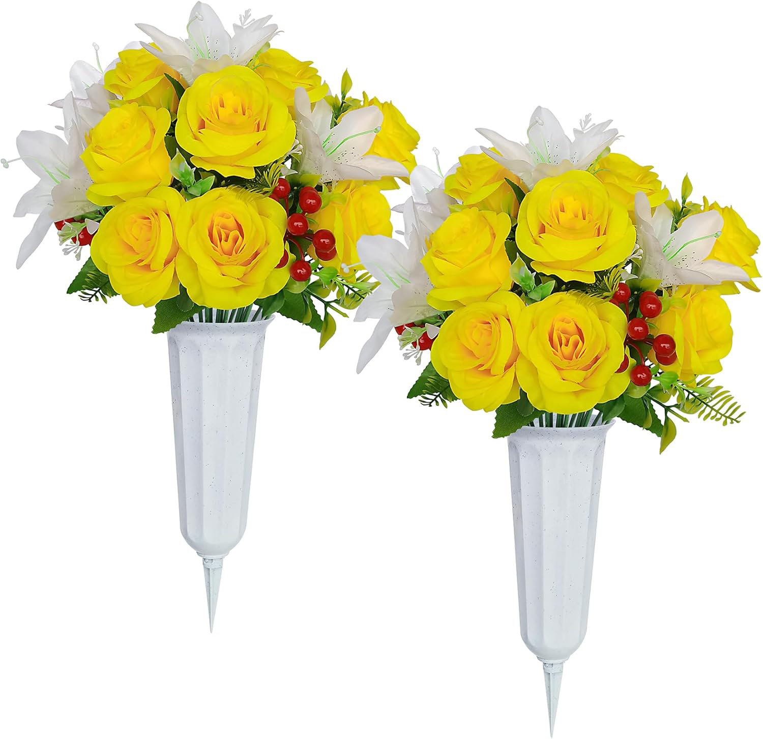 Primrue Artificial Cemetery Flowers For Grave, 2 Sets Yellow Rose And ...