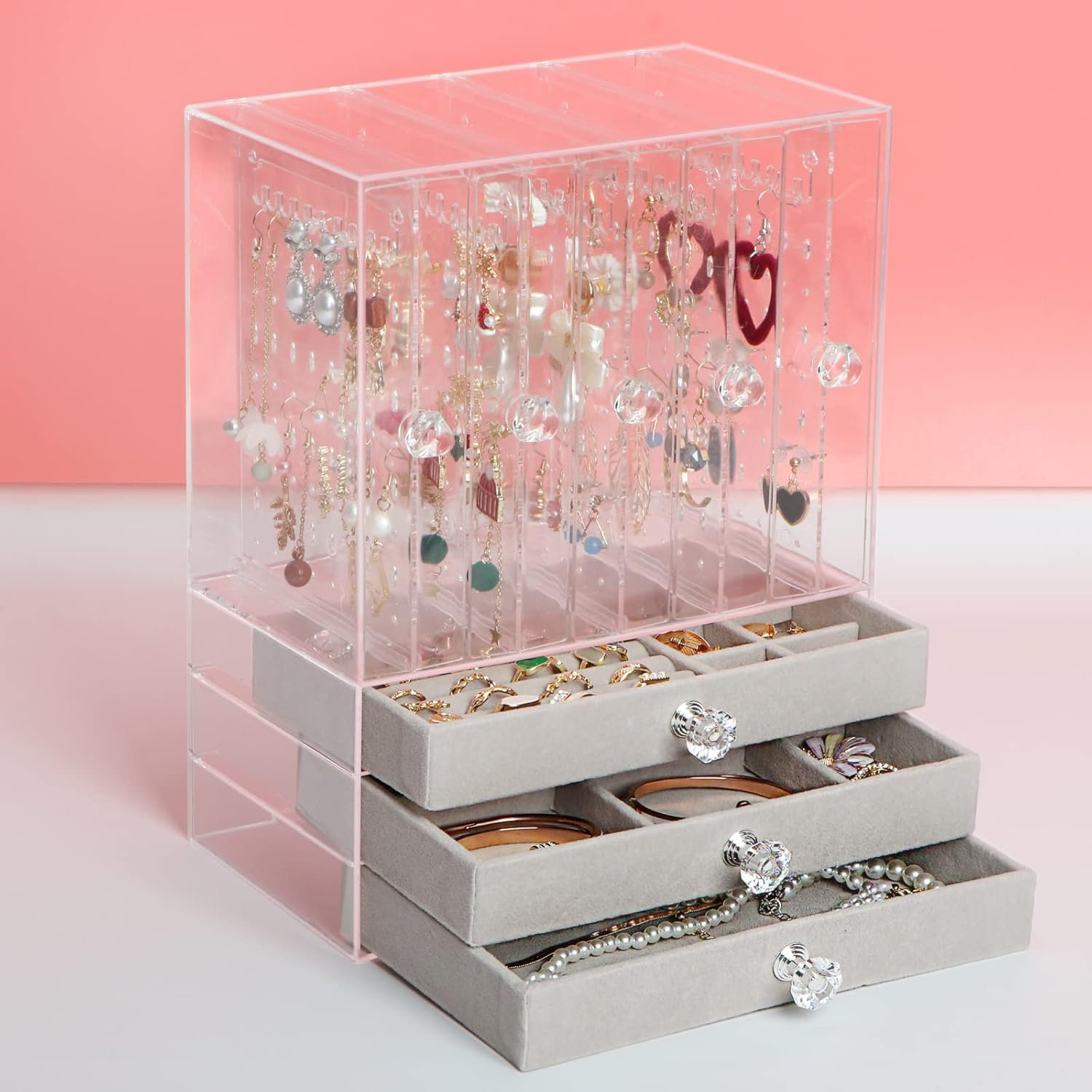 Latitude Run® Clear Acrylic Jewelry Organizers And Storage Box With 5 ...
