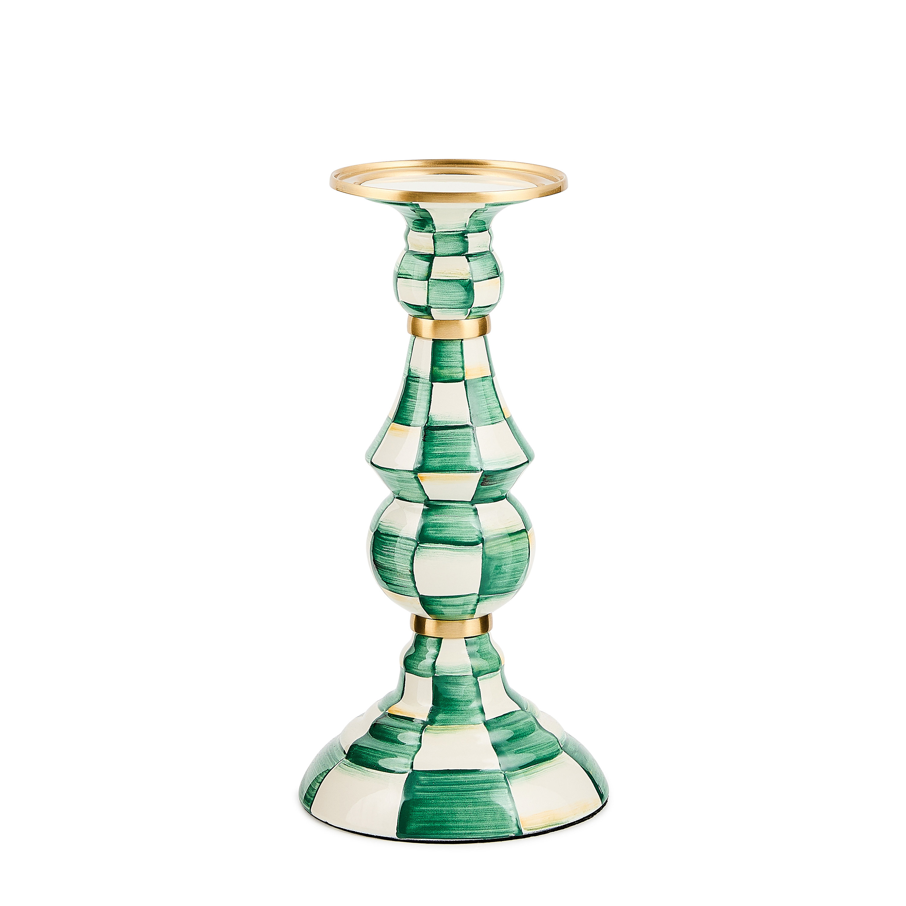 MacKenzie-Childs Emerald Check Large Pillar Candlestick | Perigold