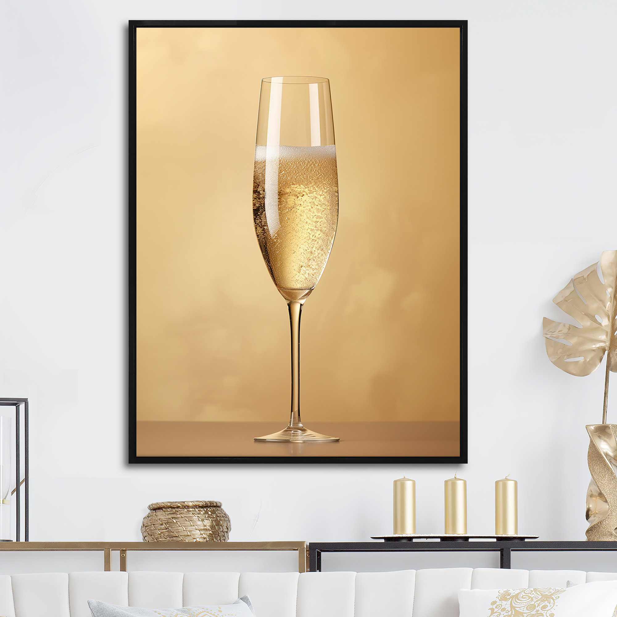 Design Art Fragility Golden Champagne I - Wine & Champagne Wall Decor ...