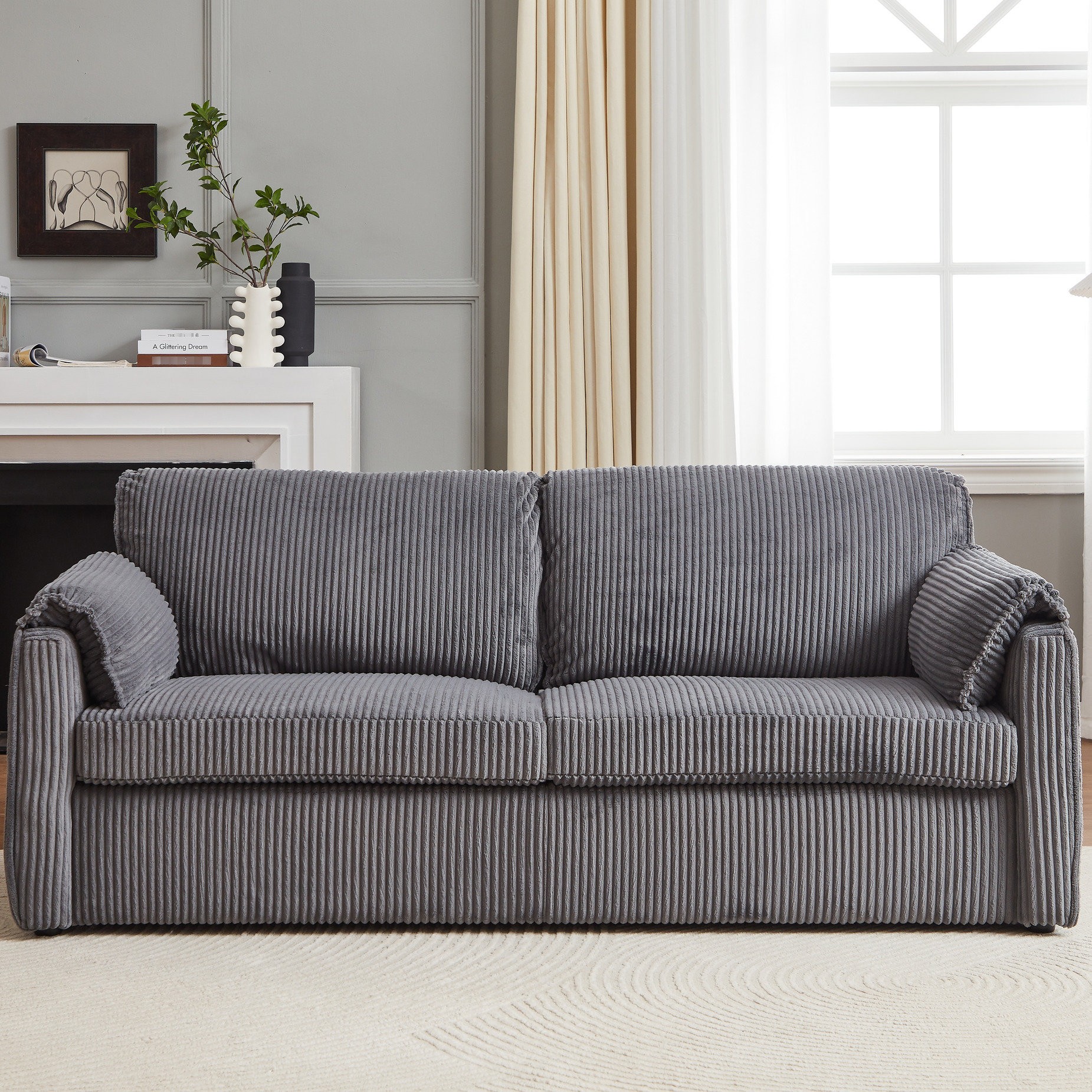 Everly Quinn Futon Sleeper 79.13-inch, Modern Pull-out Bed, Corduroy ...