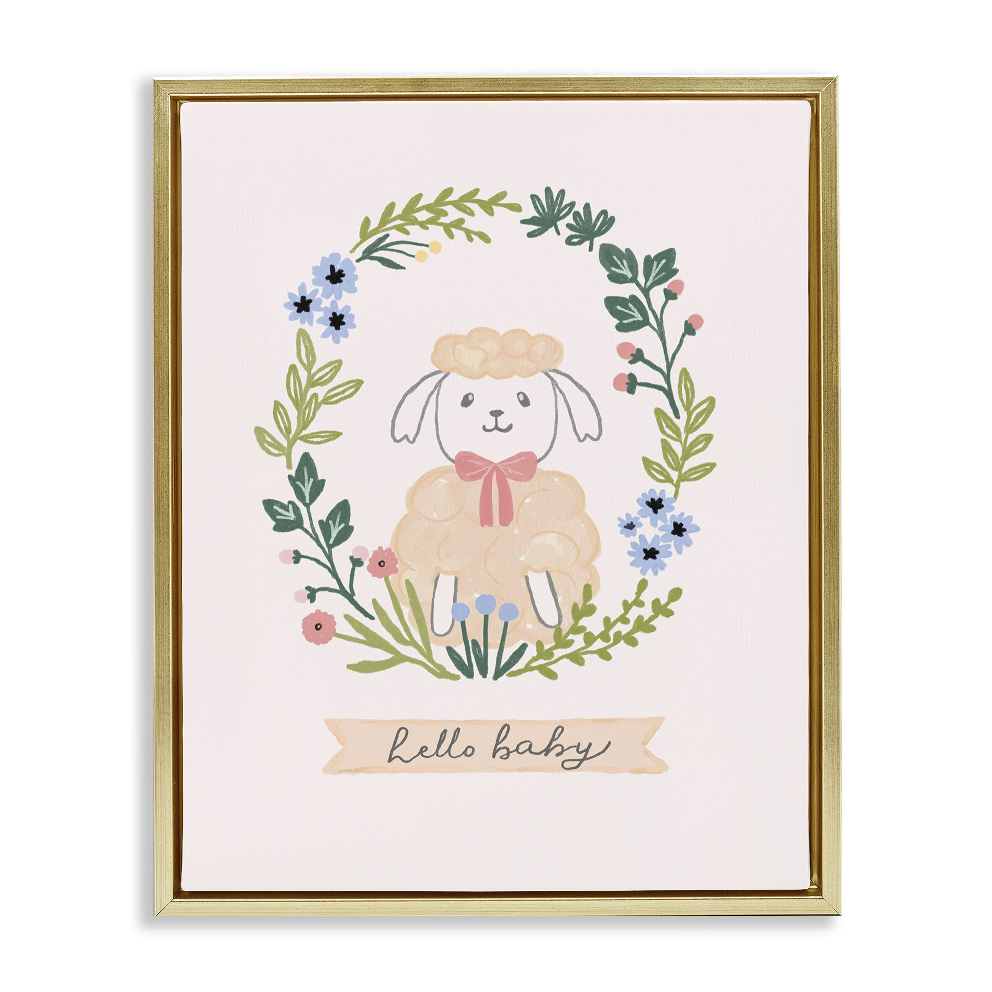 Mercer41 Hello Baby Floral Lamb Framed Floater Canvas Wall Art by Nina ...