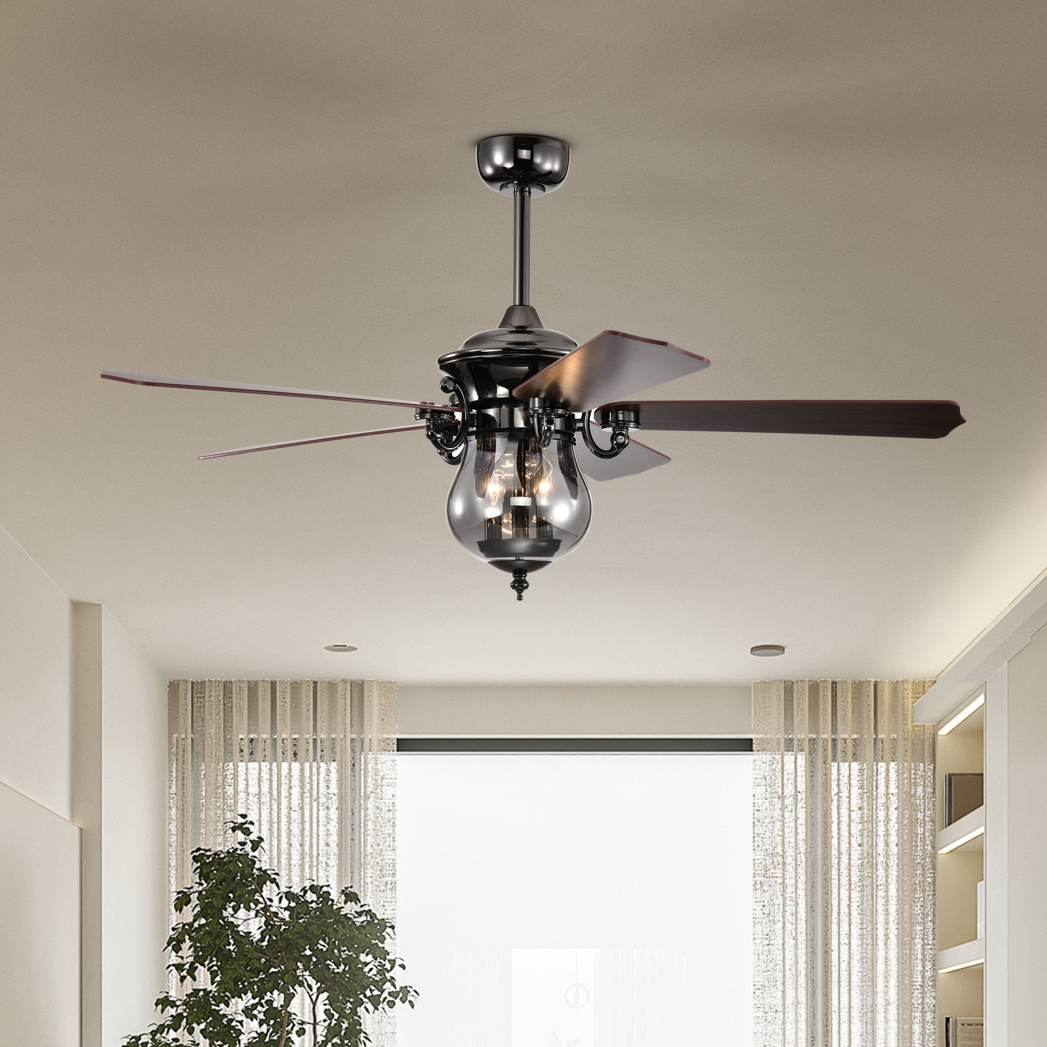 Lark Manor Thermalito Dark Pear Black Satin Grey 5-Blade 3-Light ...