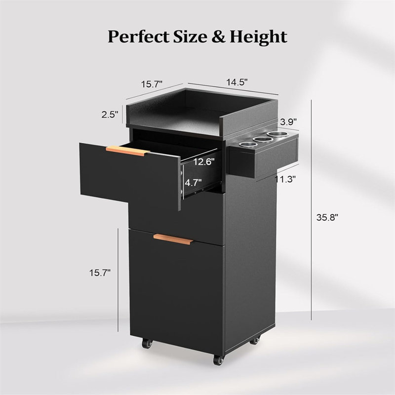 Winado 33.46 H x 15.74 W Wood Salon Trolley Cart With 4 Wheels ...