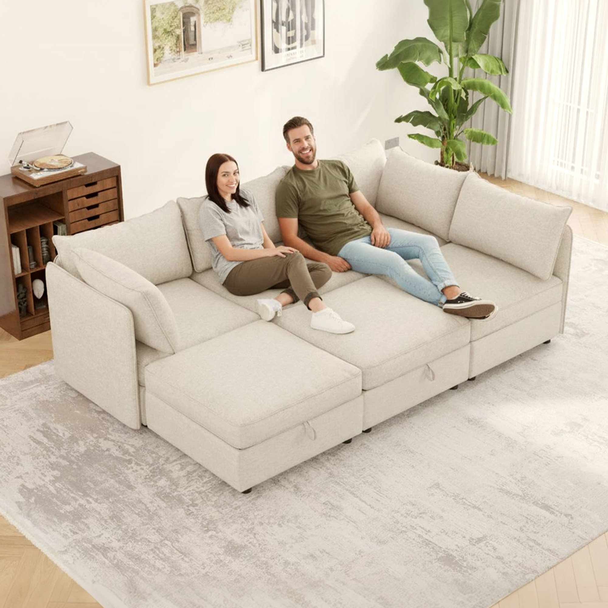 Latitude Run® 4-Seat Modular Sectional Sofa with 2 Ottomans and Hidden ...