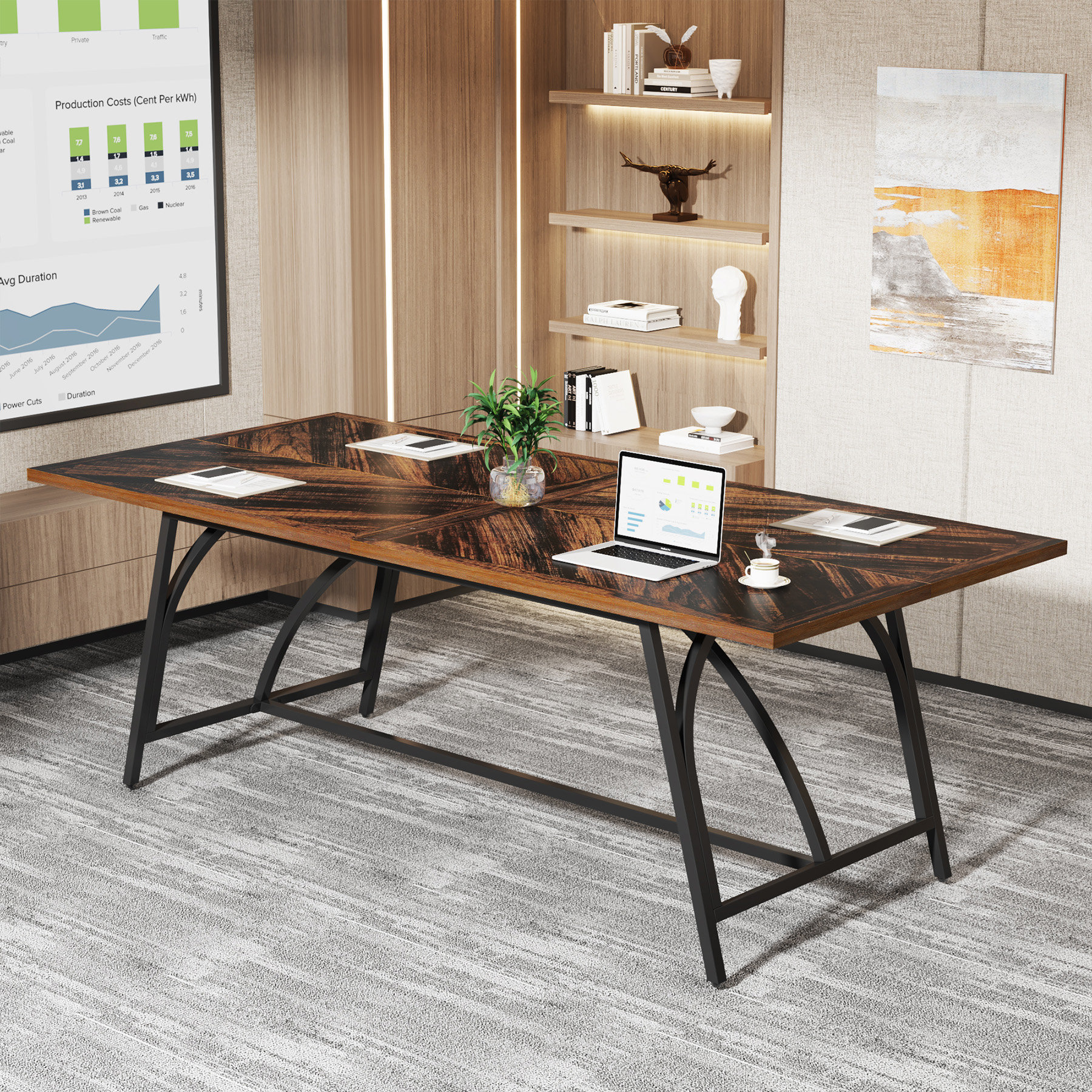 Inbox Zero Lacole Brown/Black Rectangular Conference Table | Wayfair
