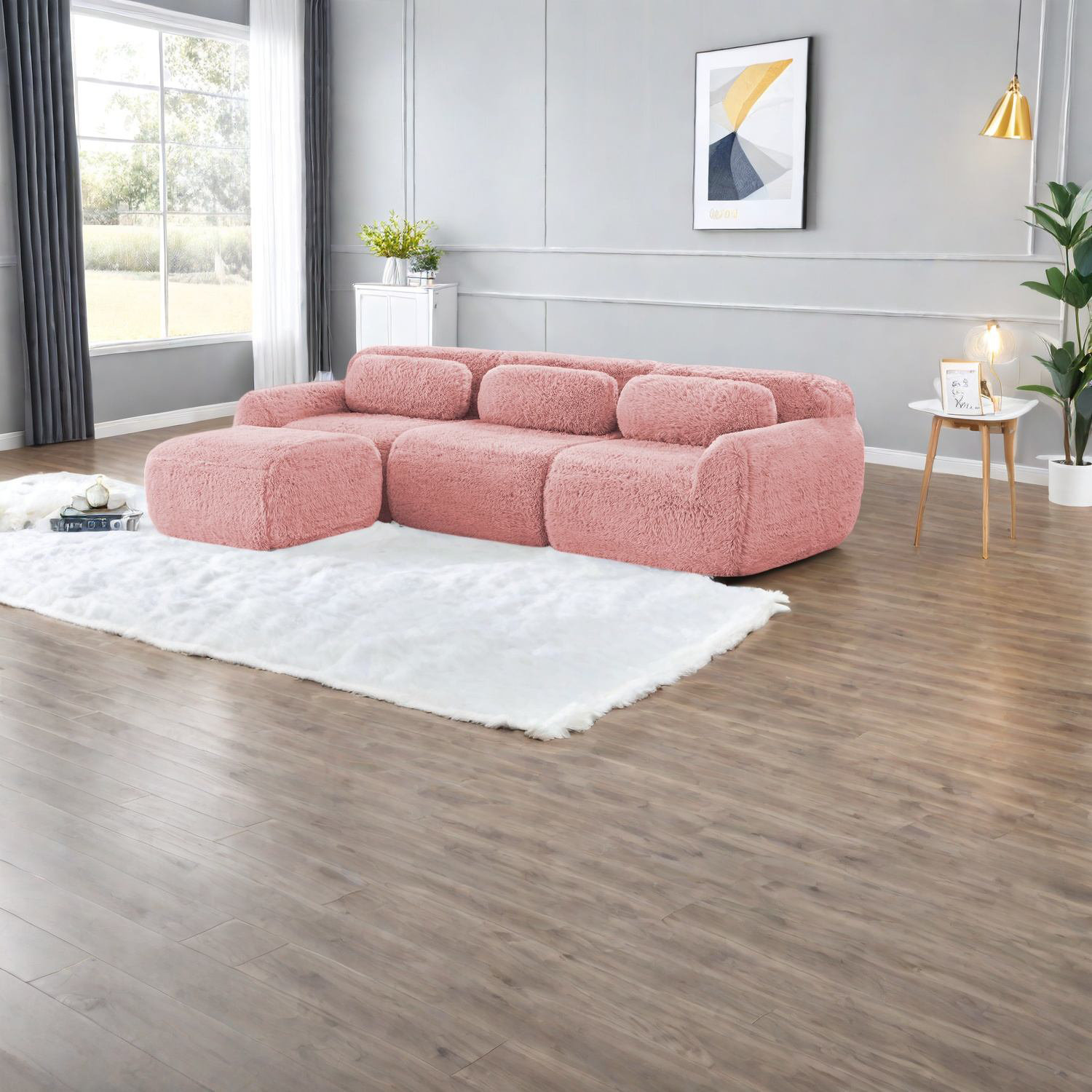 Latitude Run® Plush Modular Pink Sofas, No Assembly Required, Home ...