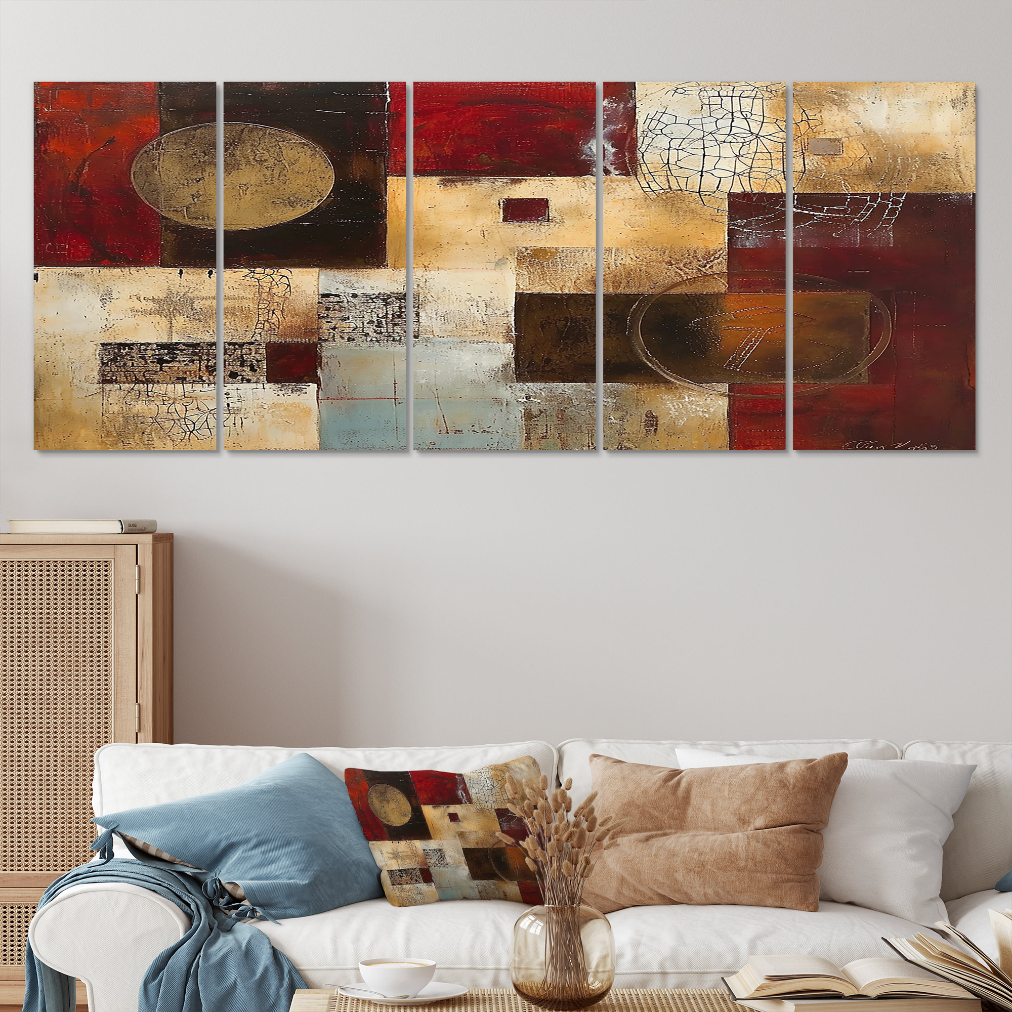 Ivy Bronx Golden Moon Cubist Abstract Faded Red - Geometric Wall Art ...