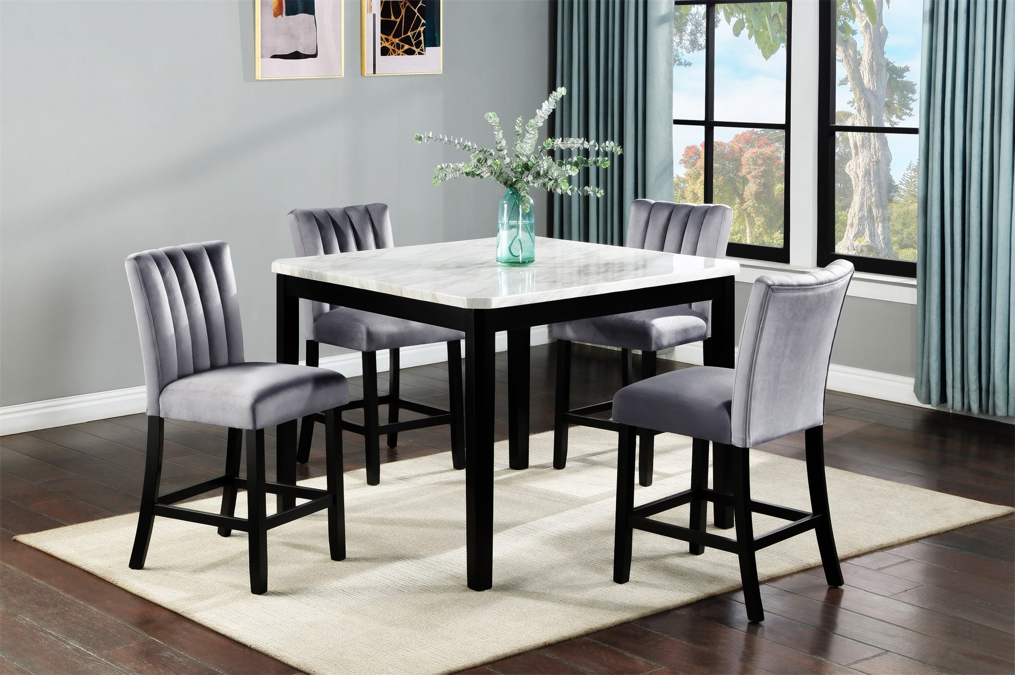 Rosdorf Park 5-Piece Contemporary Counter Height Dining Set Square Faux ...