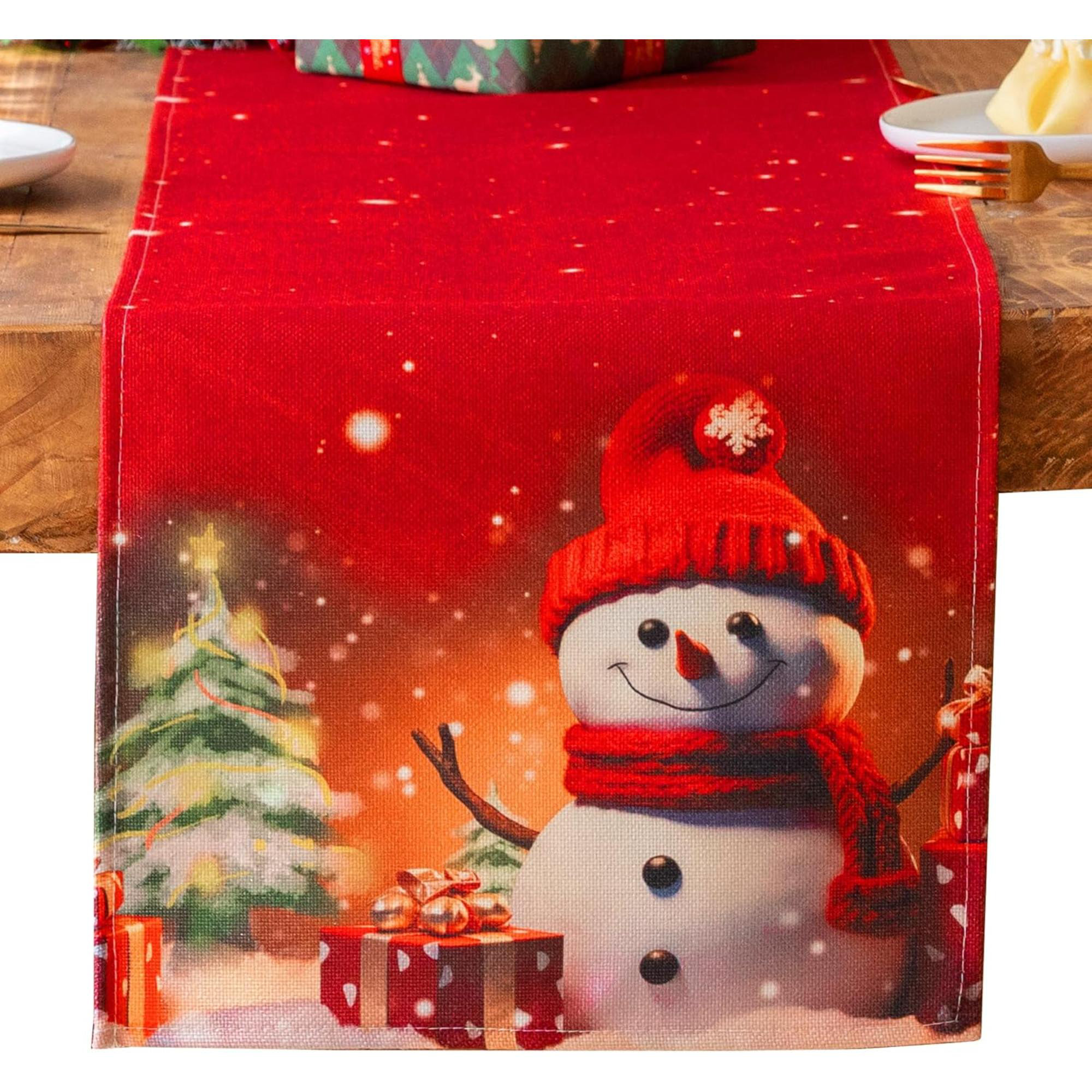 The Holiday Aisle® Christmas Table Runner, 90 Inches Long Snowman Trees ...