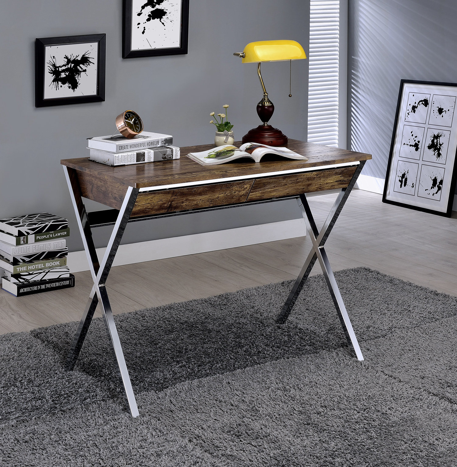 George Oliver desk with two drawers and X-shape legs - Wayfair Canada