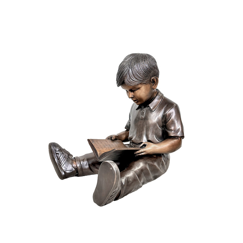Metropolitan Galleries Bronze Boy Reading Book Statue | Wayfair