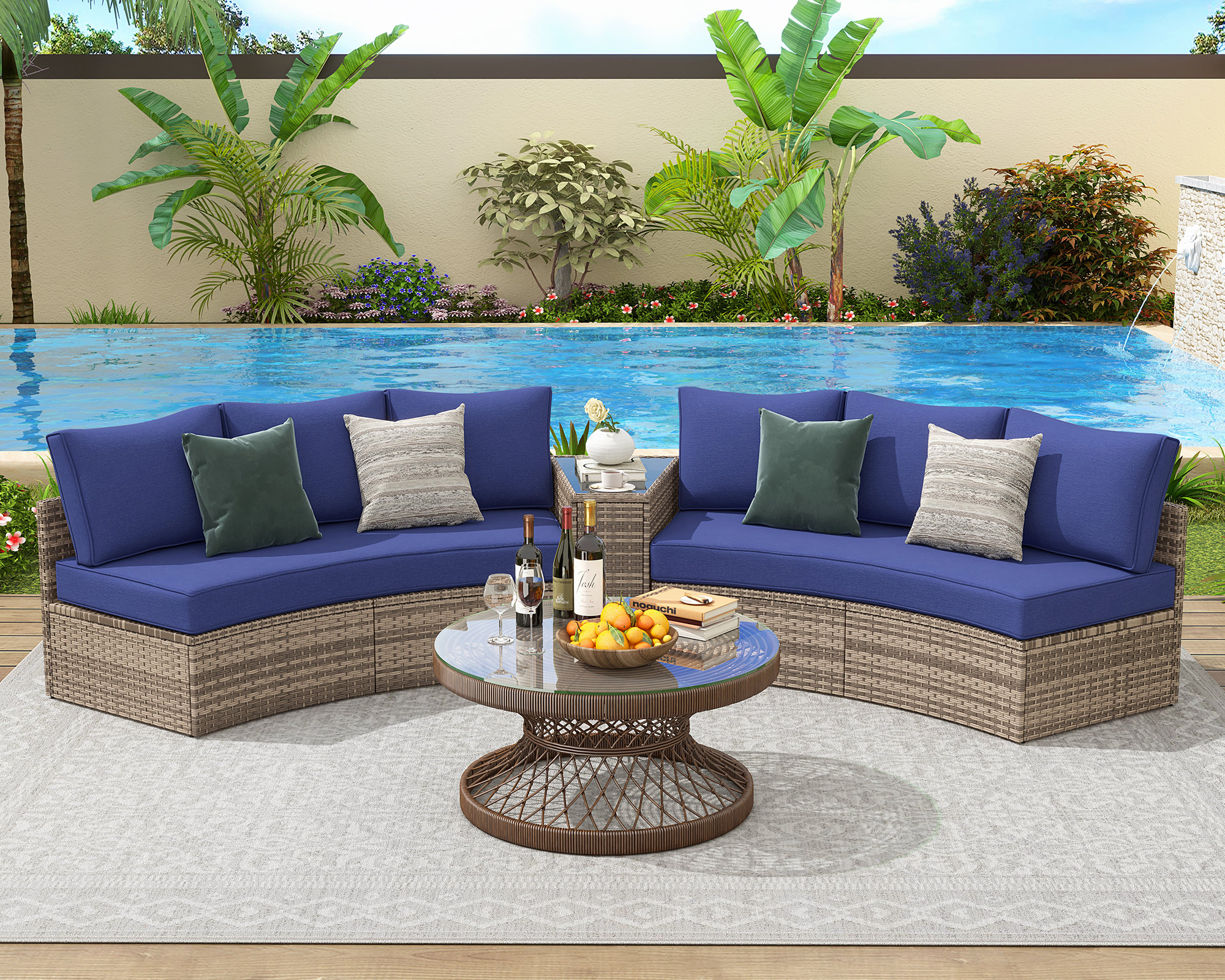 Latitude Run® Leiny Patio Conversation Set, 7 Piece Half-moon Sectional ...