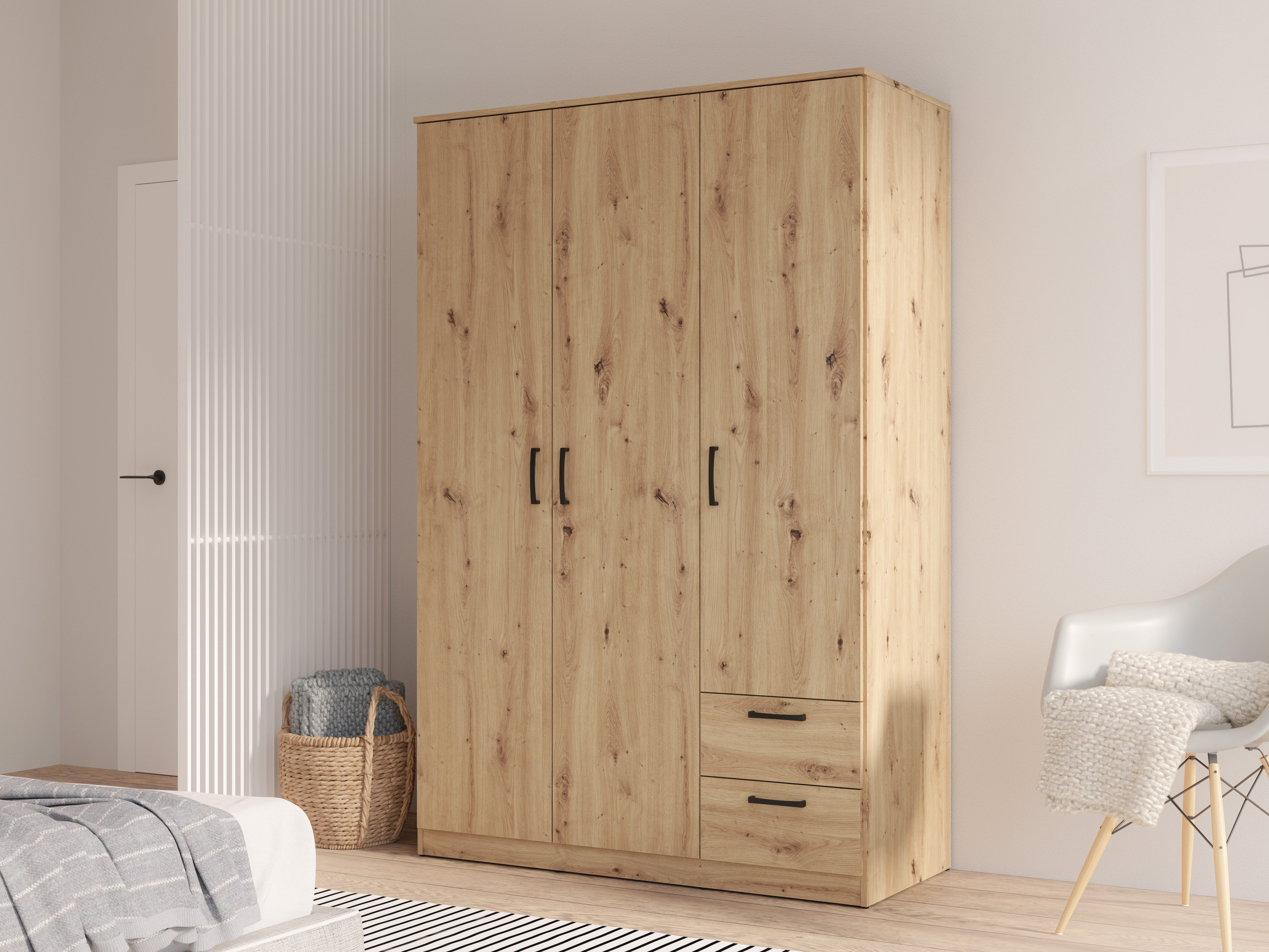17 Stories 3 Door Wardobe with shelves and clothes rail, 122cm W x ...