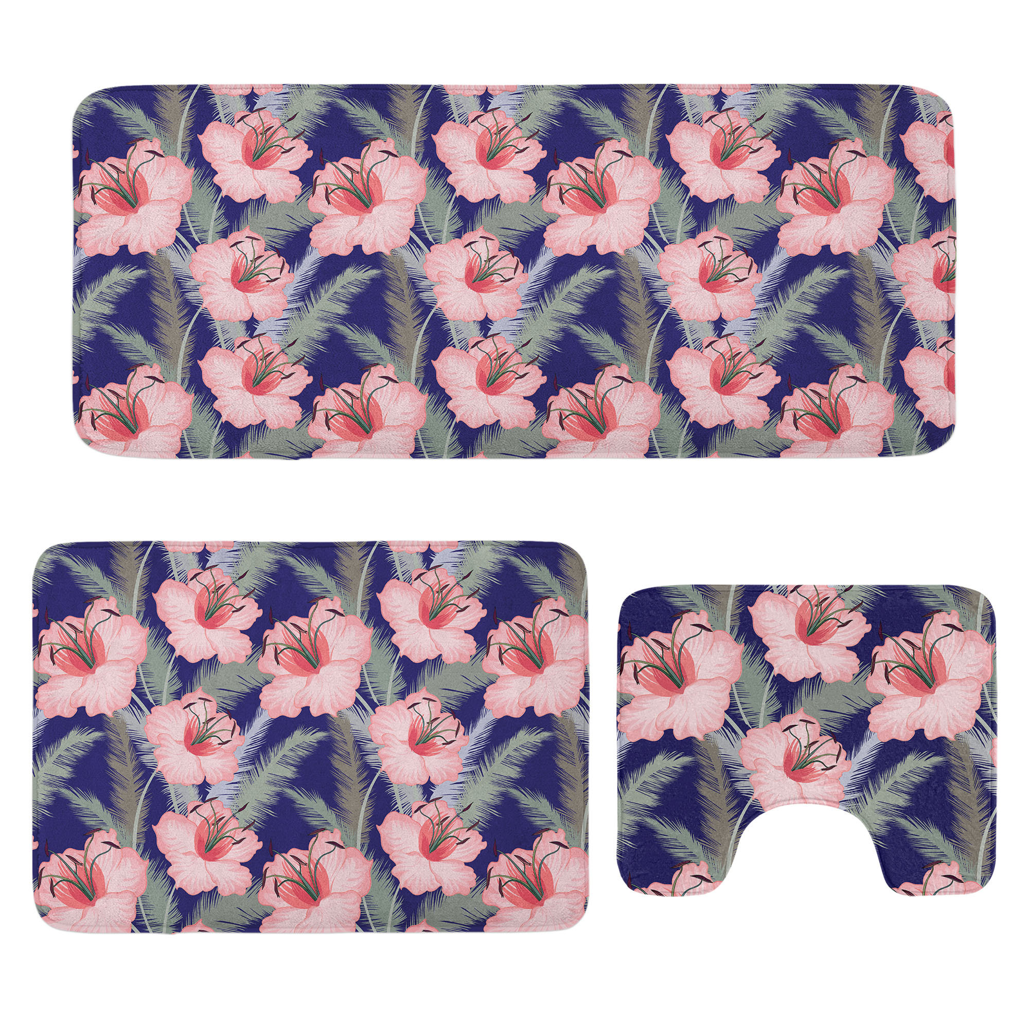 Dakota Fields Flower Bathroom Rug Set 3 Pieces U-Shape & Rectangle Mats ...