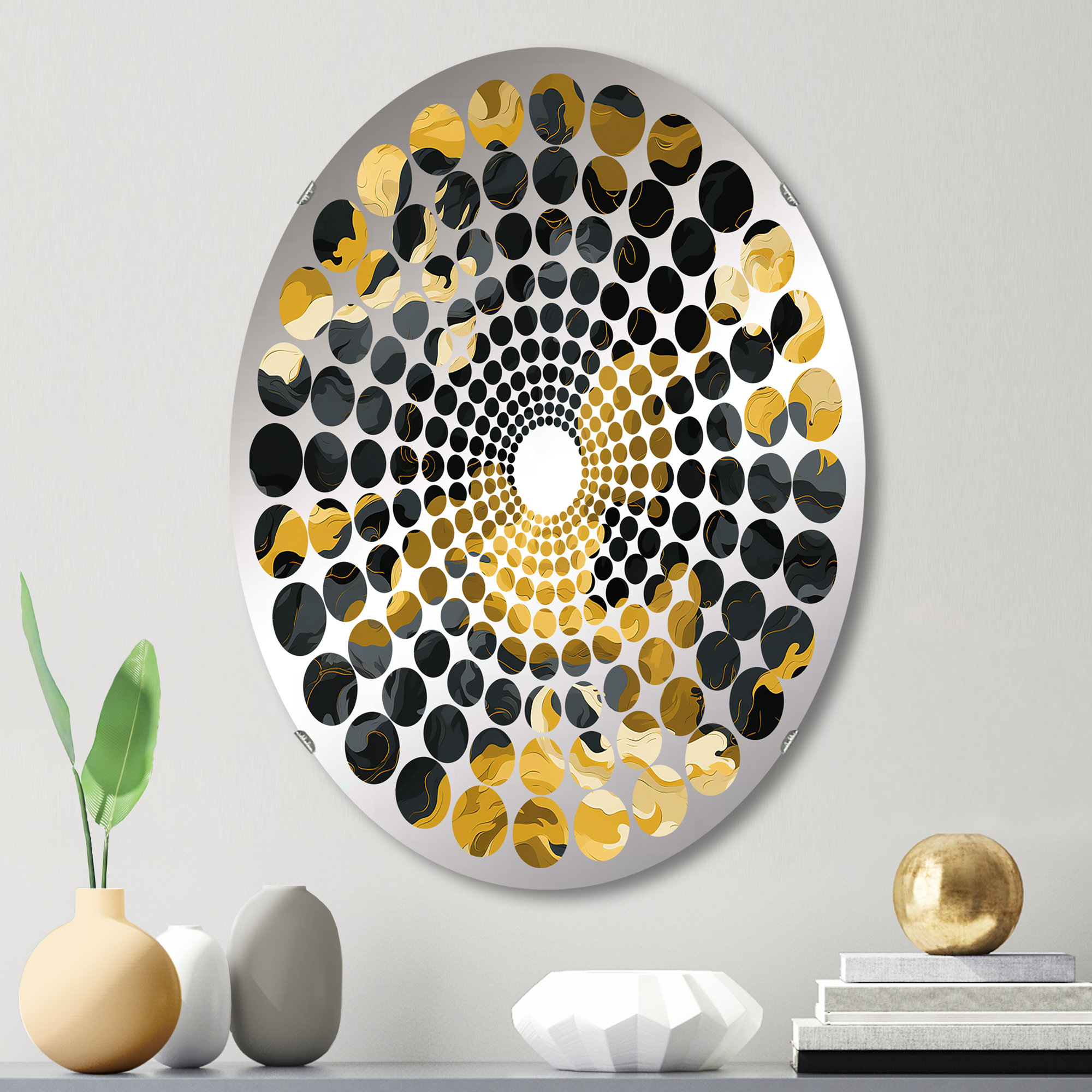 Design Art Gilded Concealment - Radial Dot Decorative Mirror Oval ...