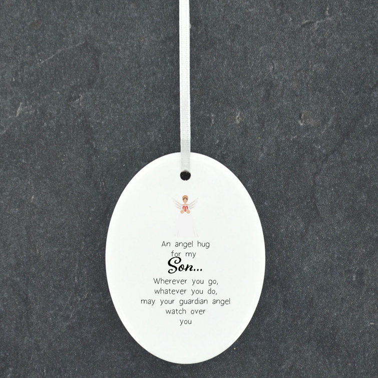 The Seasonal Aisle An Angel Hug For My Son Oval Shaped Ceramic Hanging ...