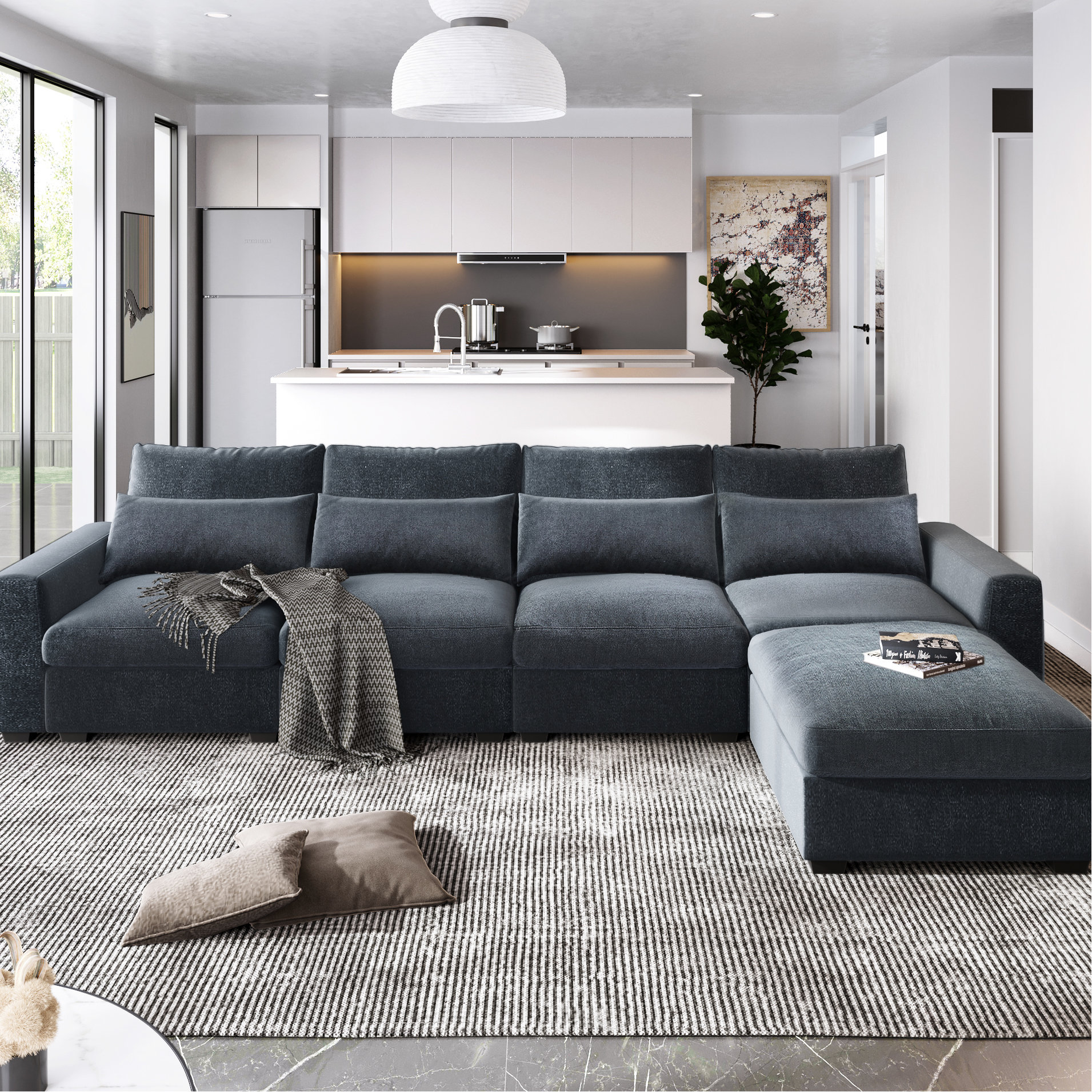 Latitude Run® Comfortable Beige Chenille Sectional With Reversible ...