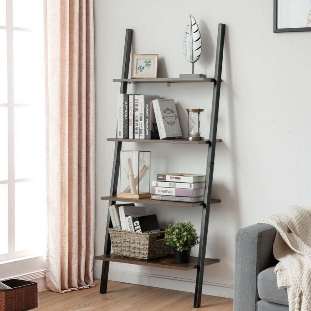 17 Stories Industrial 4-Tier Ladder Shelf With Metal Frame For Living ...